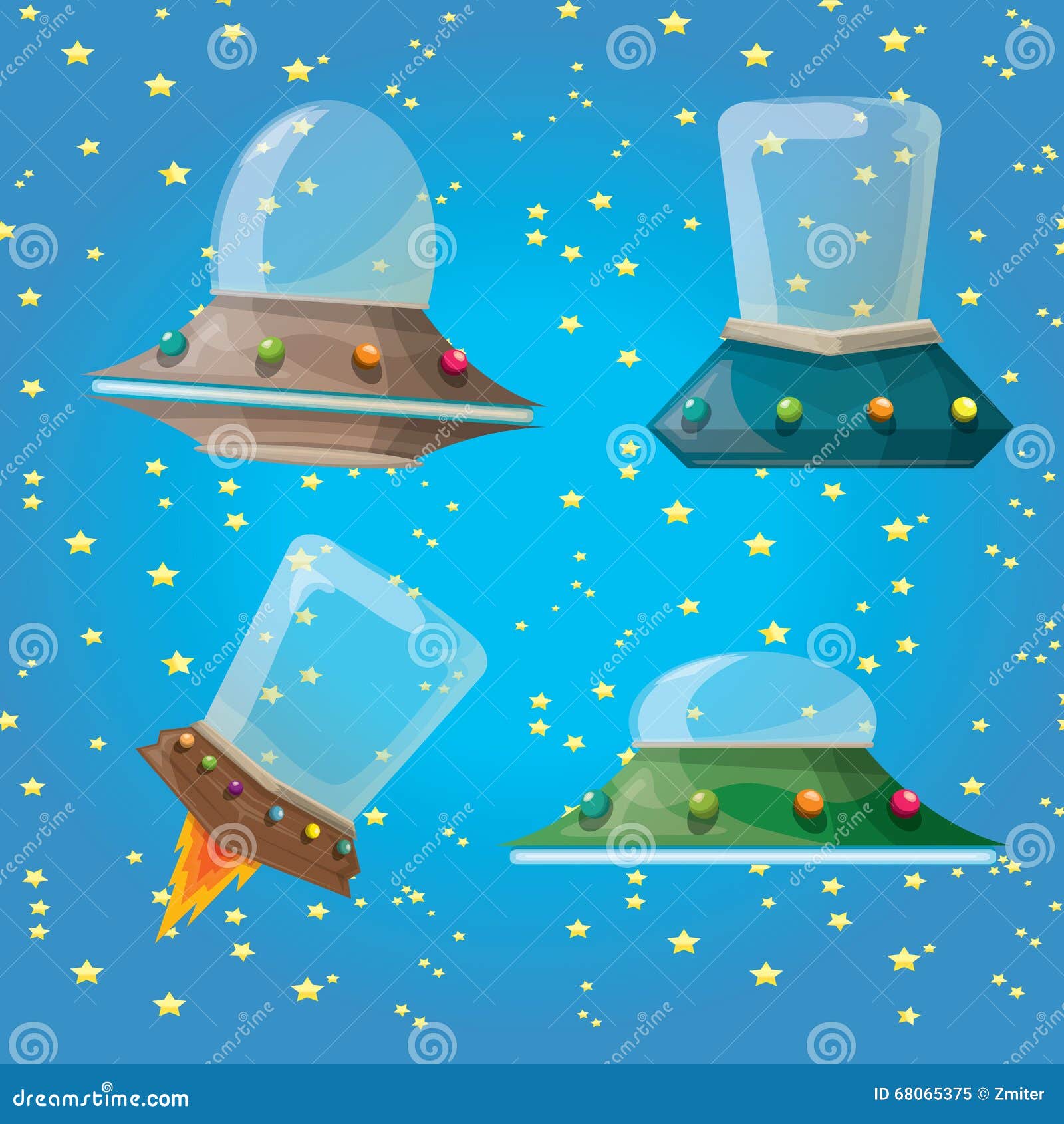 Cartoon Flying Saucer, Spaceship UFO Set. Stock Vector - Illustration ...