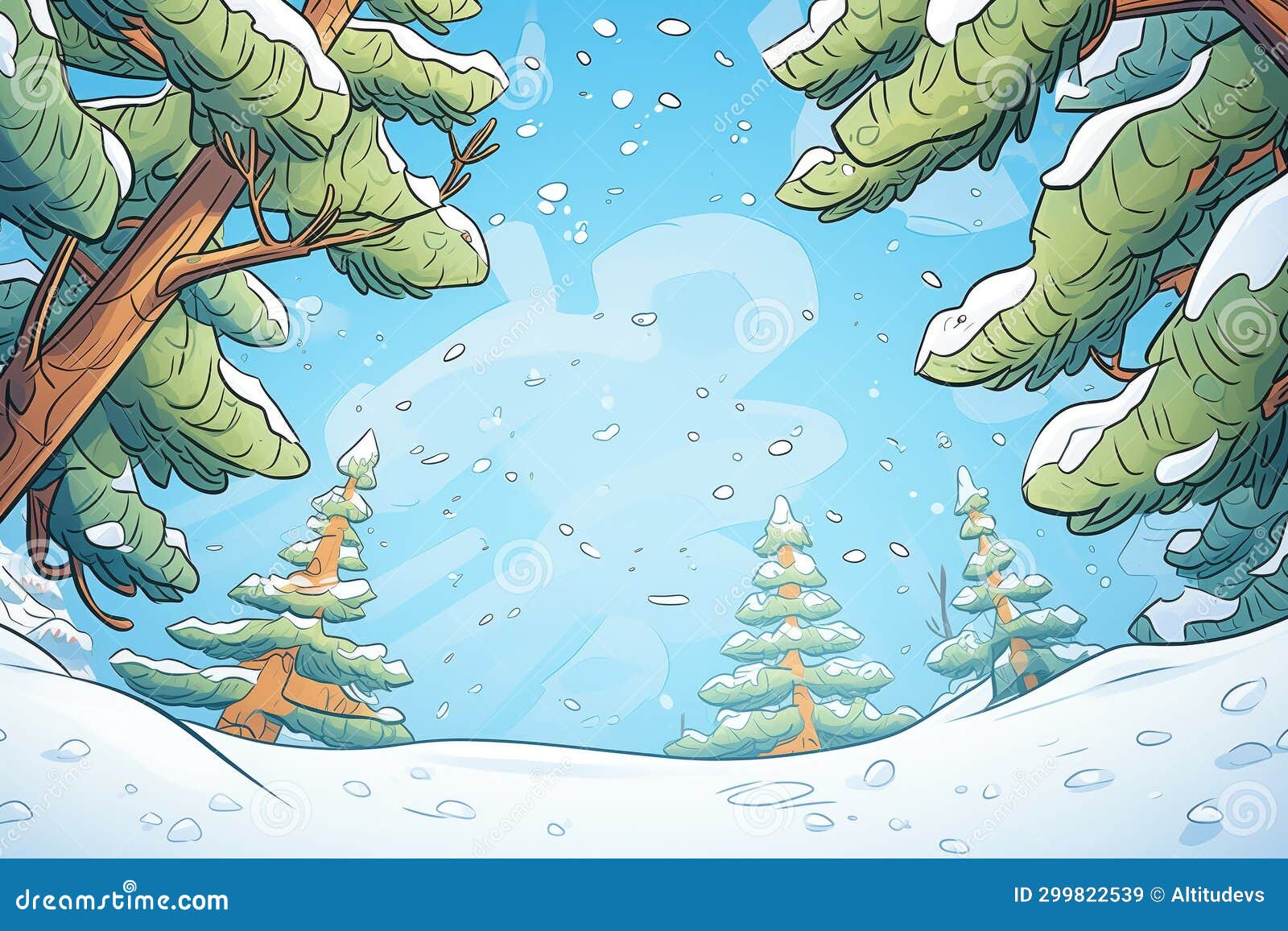 Cartoon Focusing on a Pine Tree with Snow-covered Branches Stock Image - Image of evergreen ...