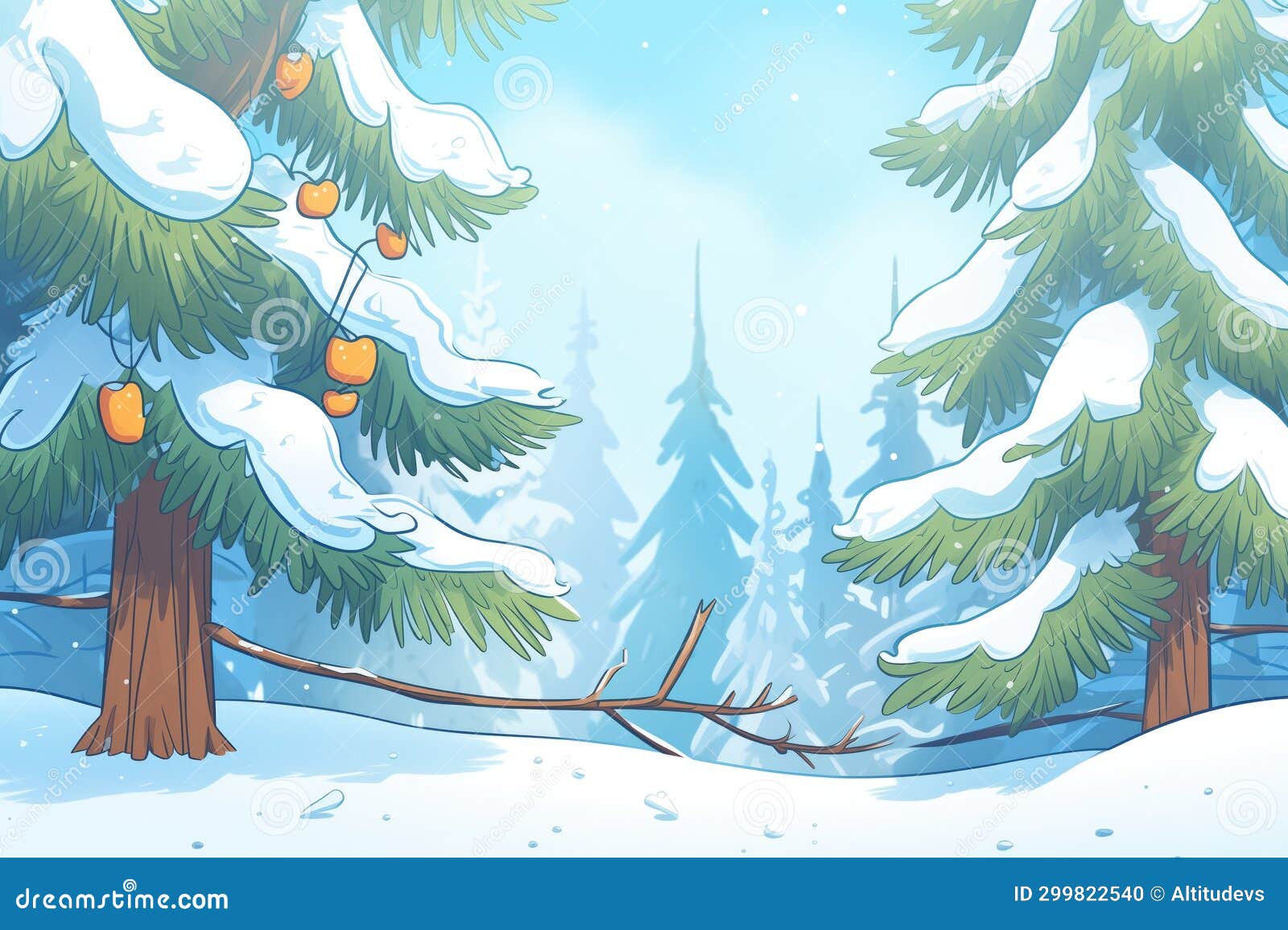 Cartoon Focusing on a Pine Tree with Snow-covered Branches Stock Photo ...