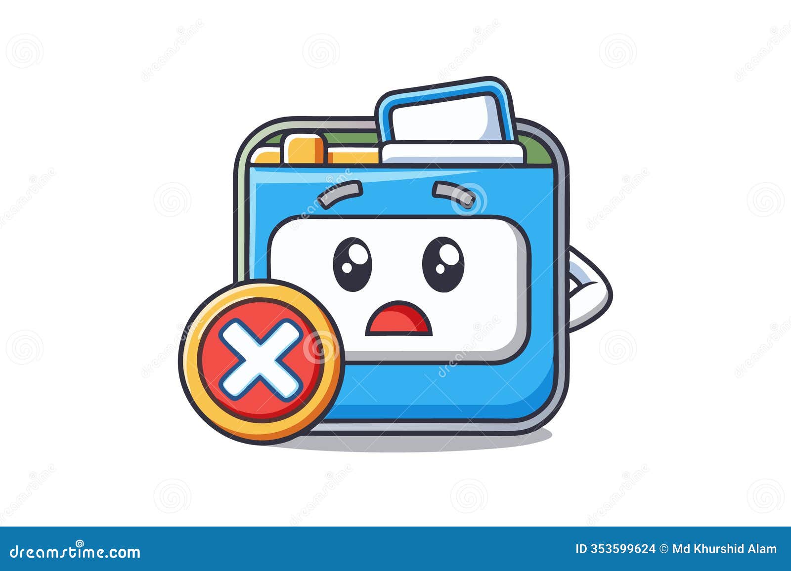 Cartoon Folder with Delete Icon, Vector Illustration for File ...