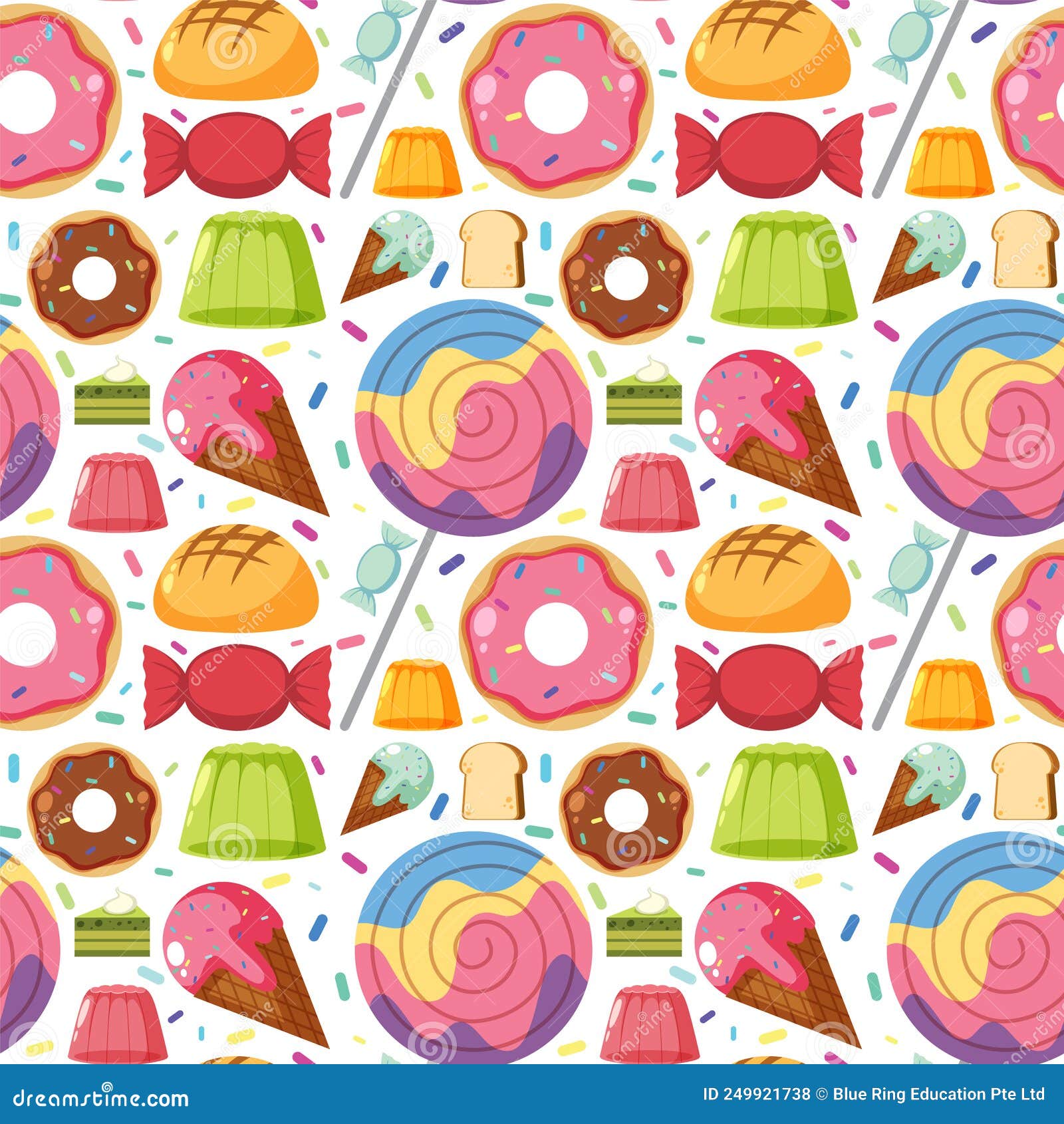 Cartoon Food and Dessert Seamless Pattern Stock Vector - Illustration ...