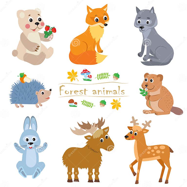 Cartoon Forest Animals Pack. Cute Vector Set. Stock Vector ...