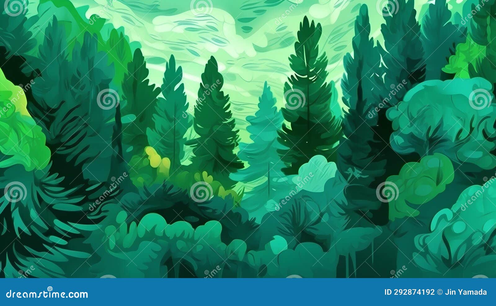 Cartoon Forest Background with Green Trees and Grass. Vector ...