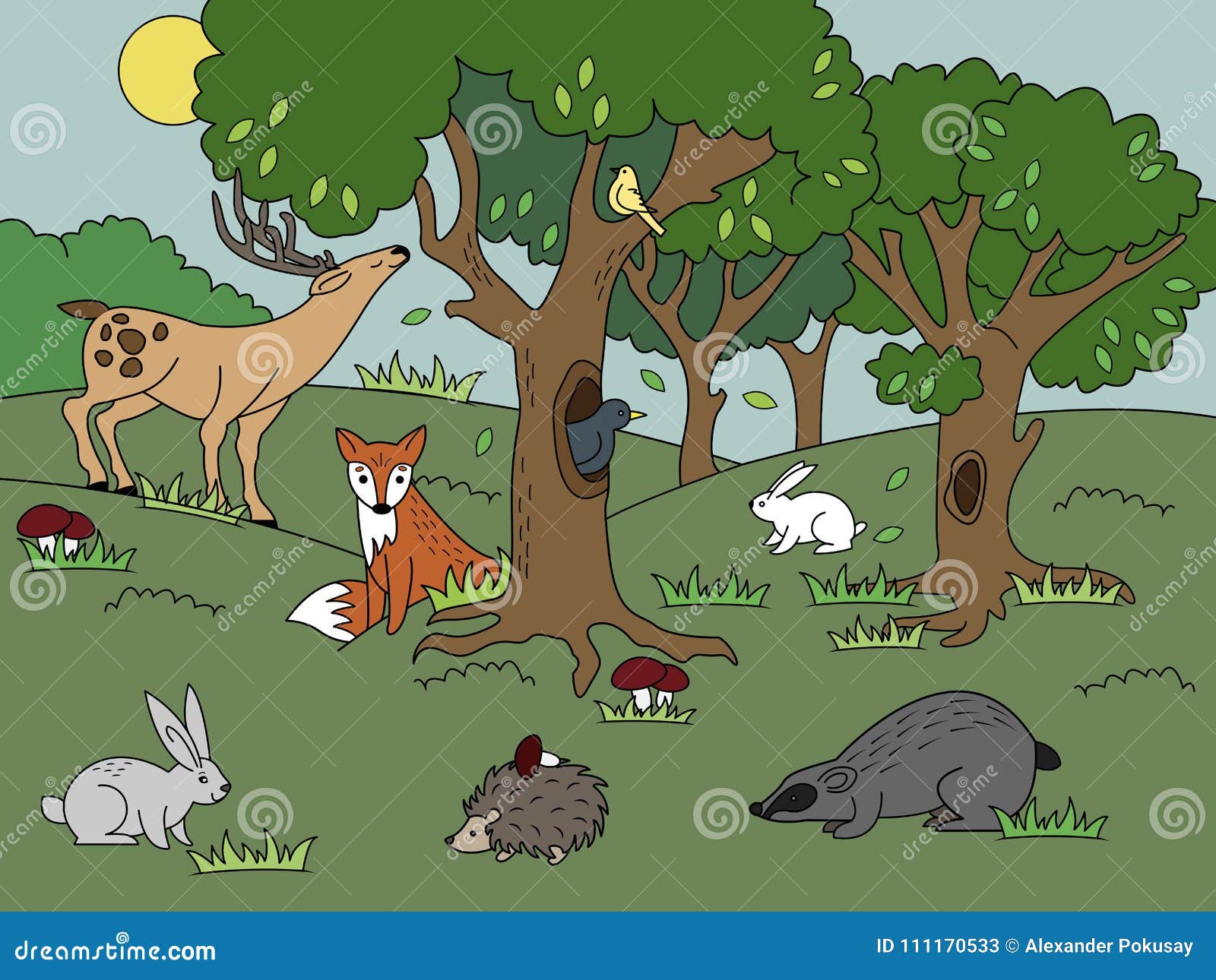 Cartoon Forest Coloring Vector Illustration Stock Vector - Illustration ...