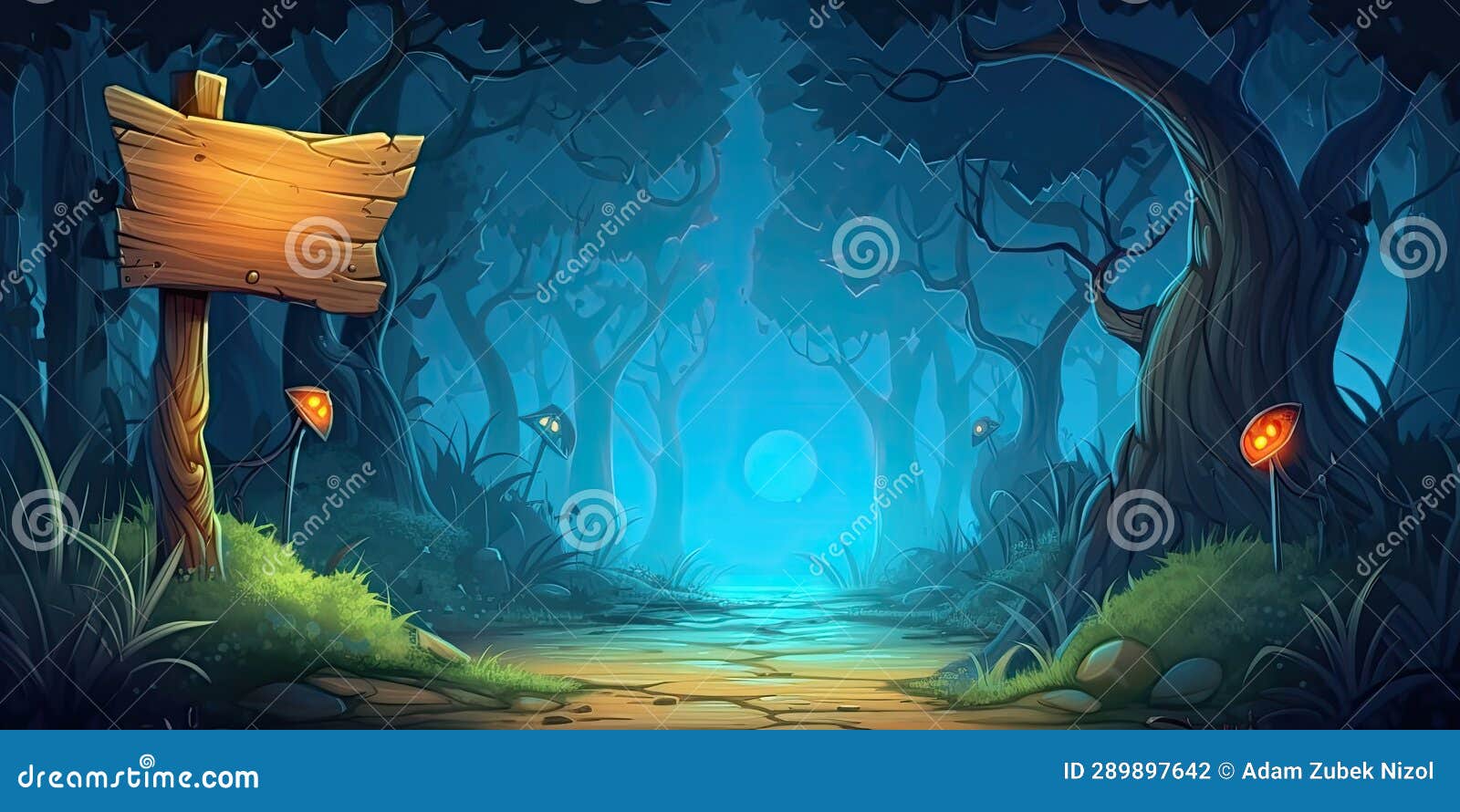 A Cartoon of a Forest with a Stone Path Stock Illustration ...