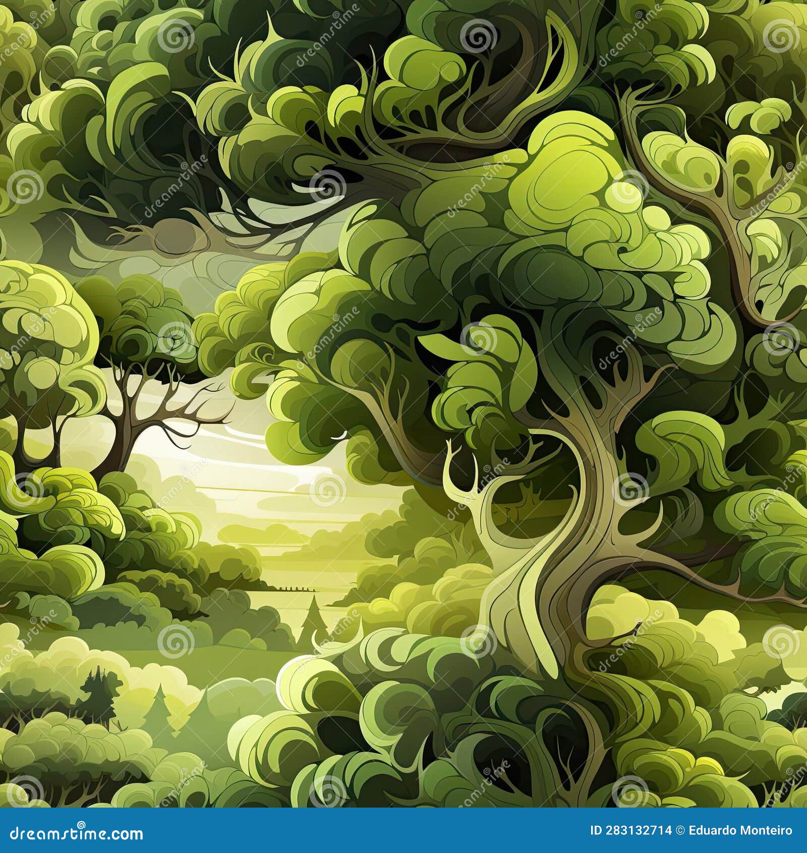 Cartoon Forest with Trees and Leaves Featuring Hyper-detailed ...