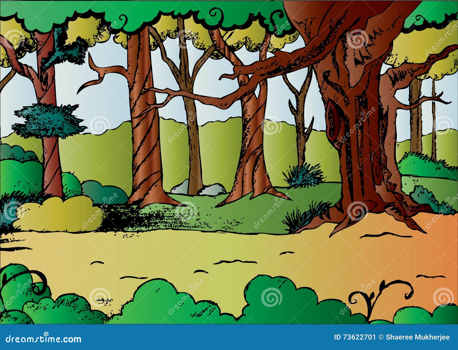 Cartoon Forest Vector Illustration Stock Vector - Illustration of ...