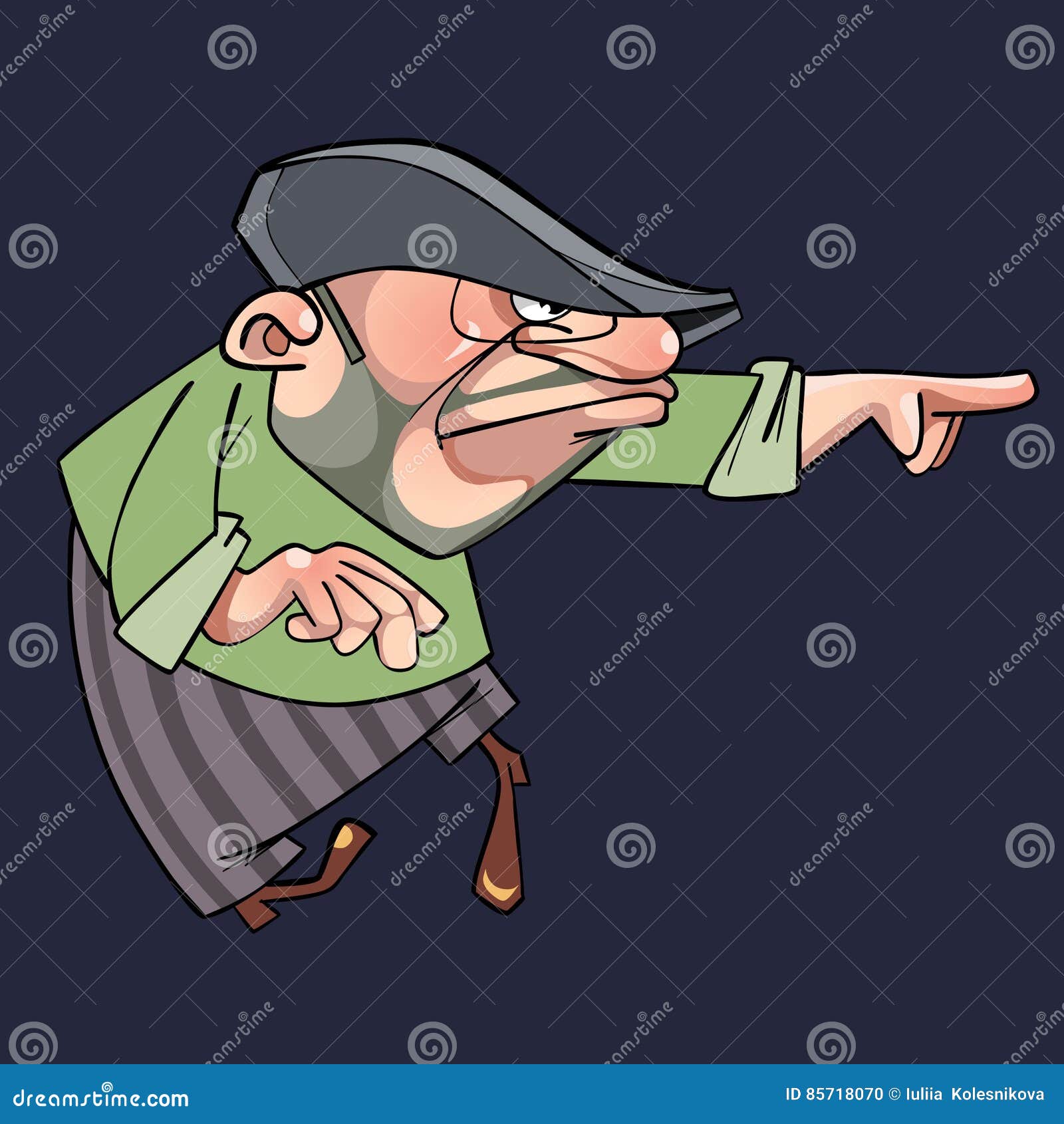Cartoon Formidable Man in the Cap is Pointing the Finger Stock Vector ...