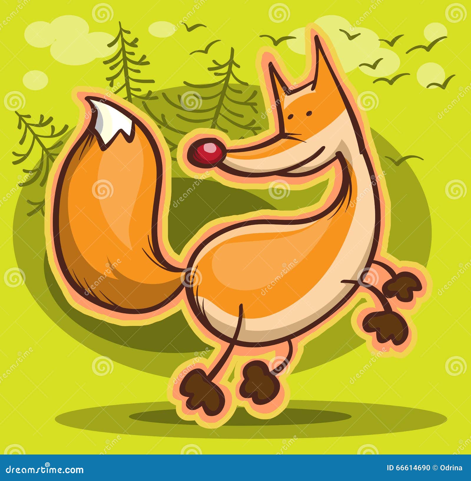 Cartoon Fox on the Abstract Green Background Stock Vector ...
