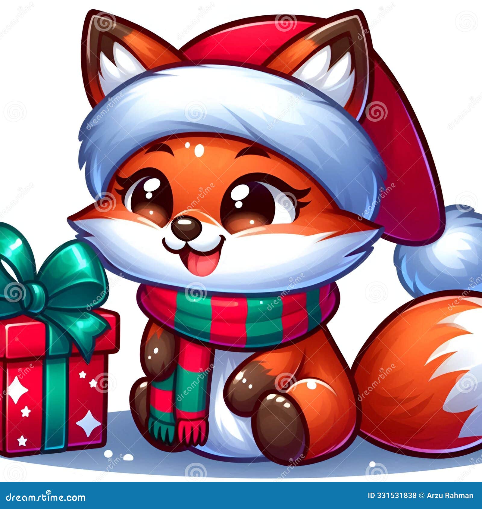 A Cartoon Fox with a Christmas Gift Stock Illustration - Illustration ...