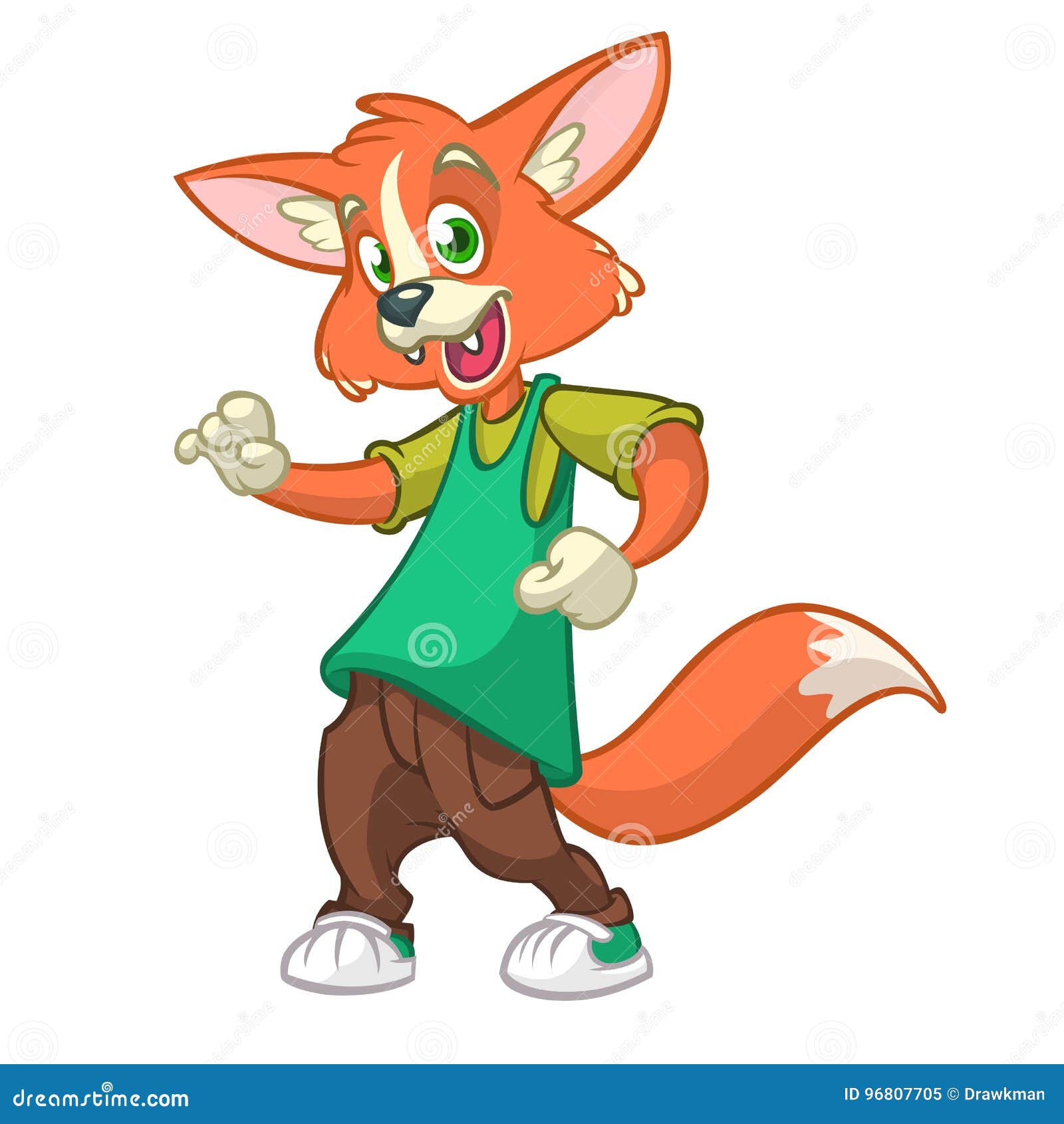Cartoon Fox Dancing. Vector Illustration of Happy Fox Stock Vector ...