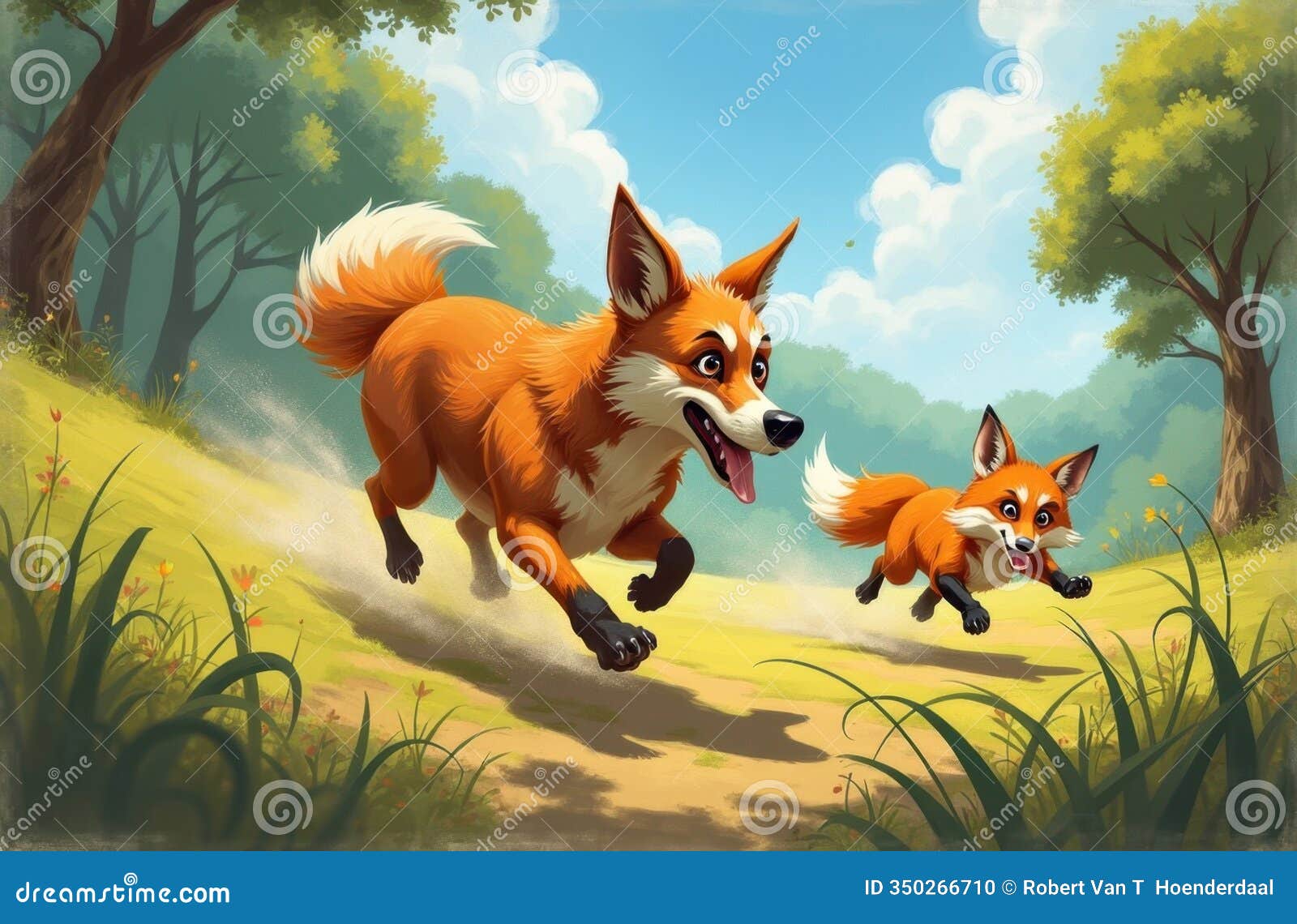 A Cartoon of a Fox and Dog at 15-12-2024 Stock Illustration ...