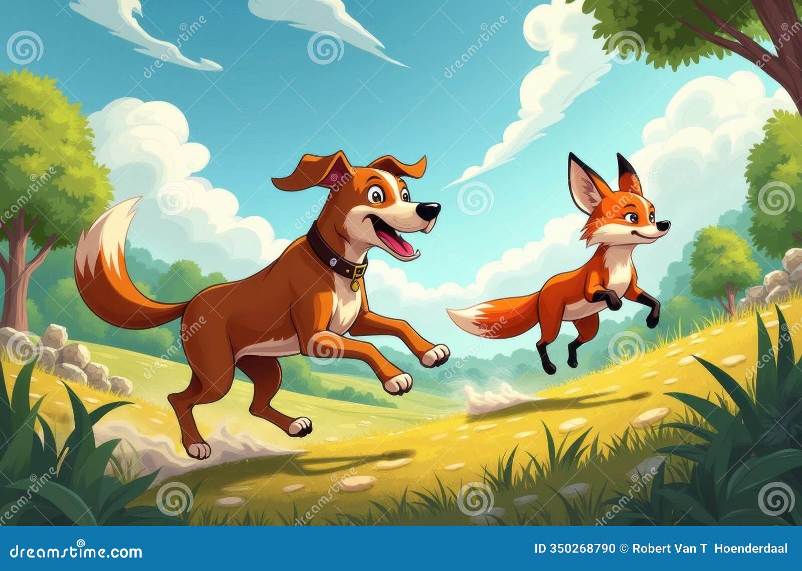 A Cartoon of a Fox and Dog at 15-12-2024 Stock Illustration ...