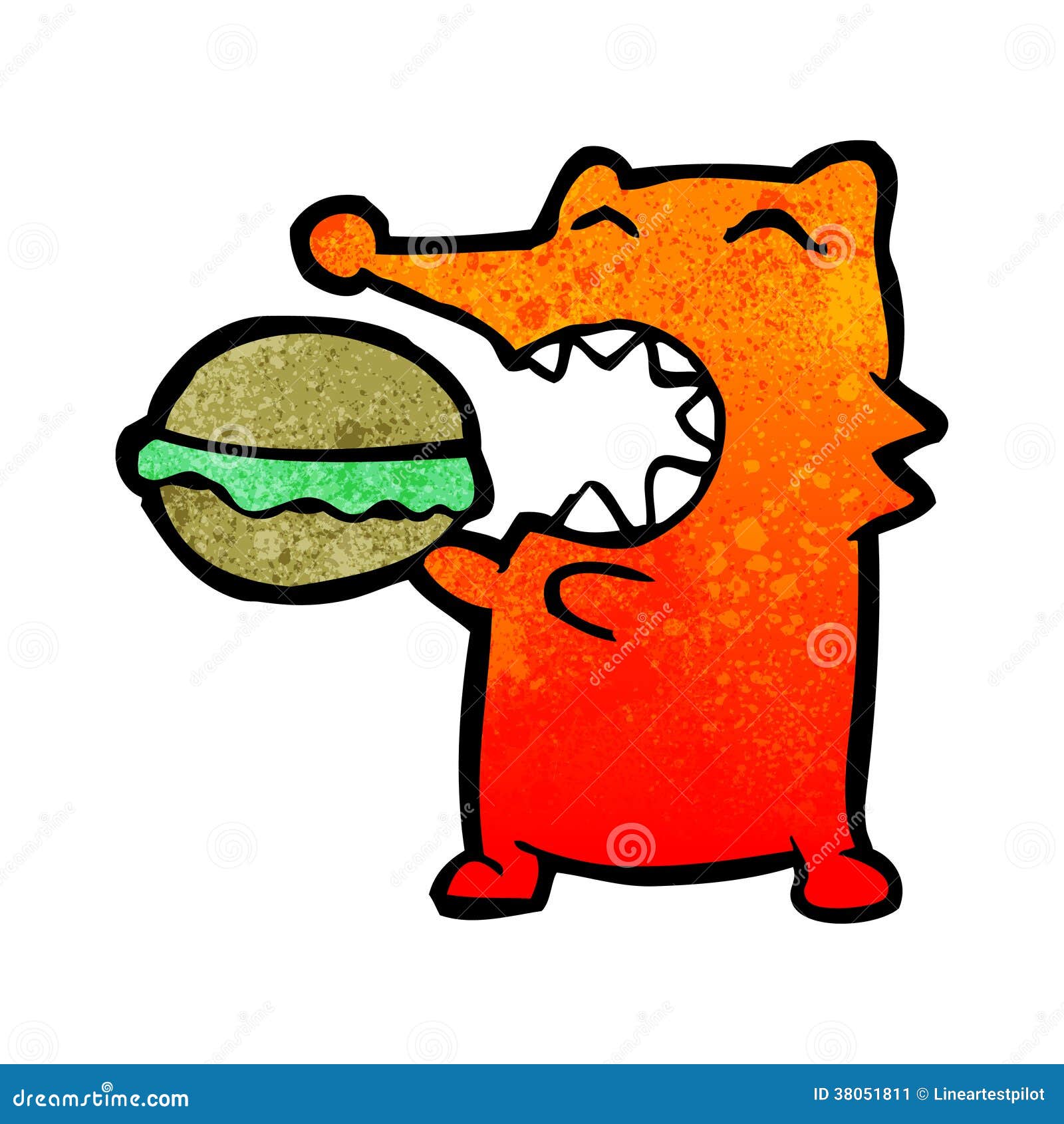 Cartoon fox eating burger stock vector. Illustration of funny - 38051811