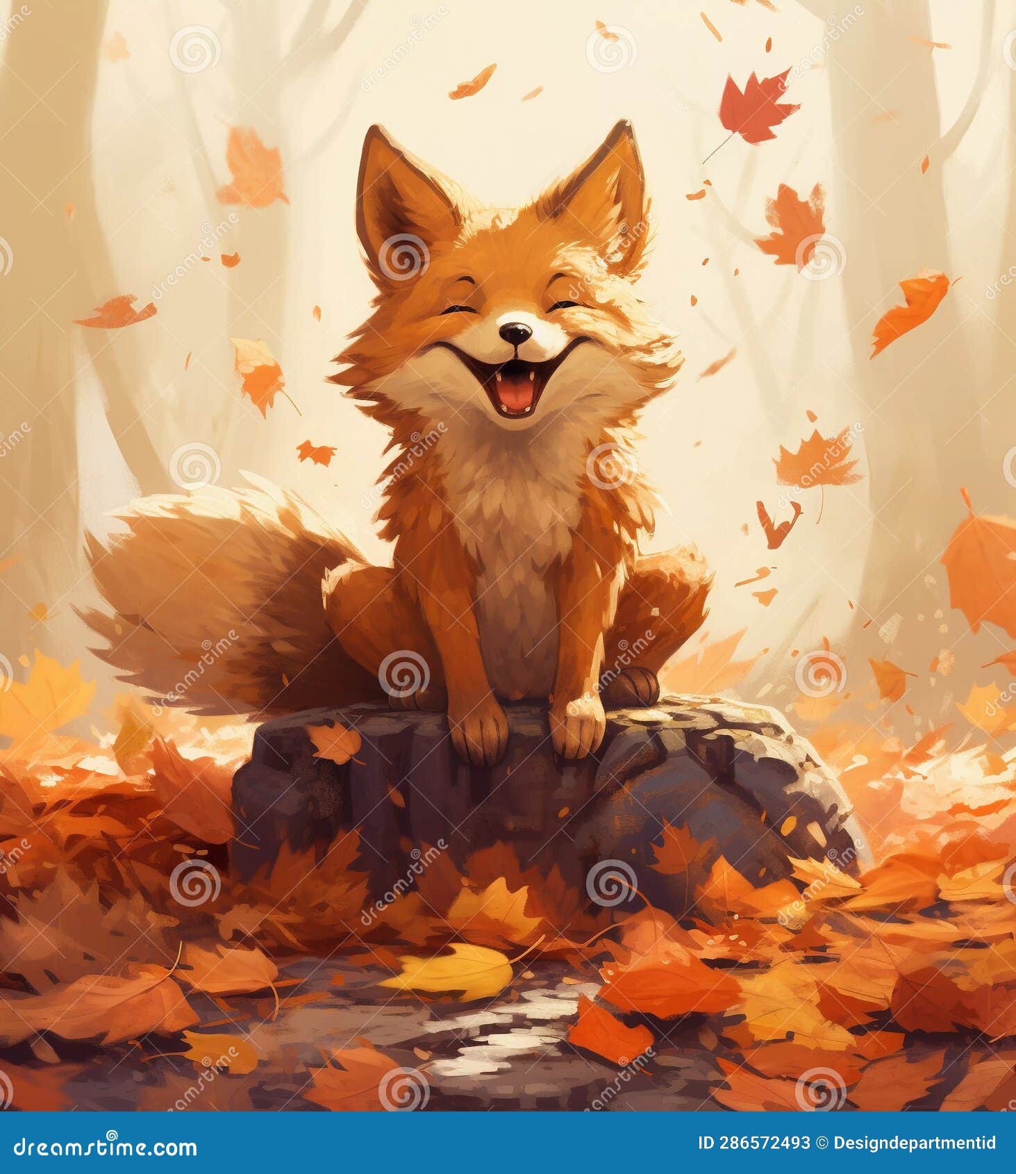 Cartoon of a Fox in the Fall Piles Stock Illustration - Illustration of ...