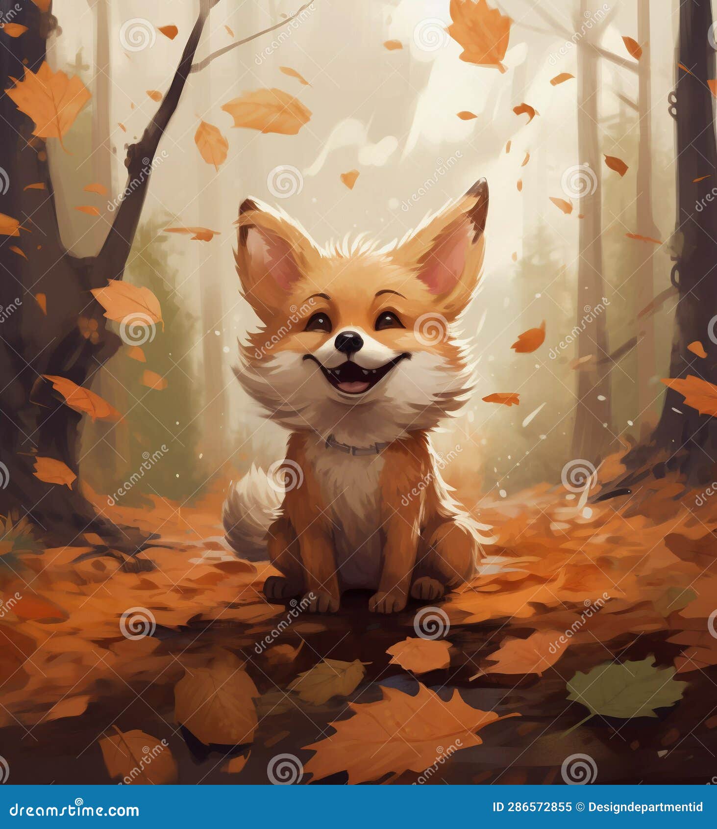 Cartoon of a Fox in the Fall Piles Stock Illustration - Illustration of ...