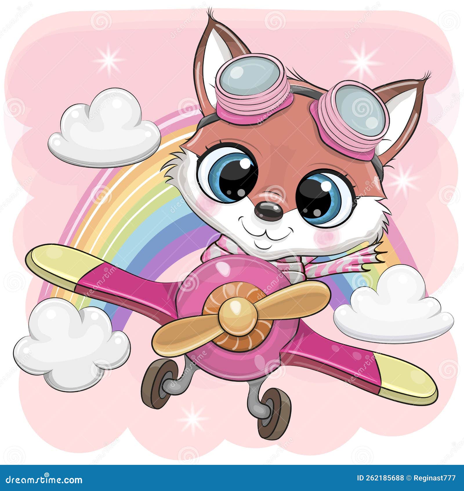 Cartoon Fox is Flying on a Plane on a Pink Background Stock Vector ...