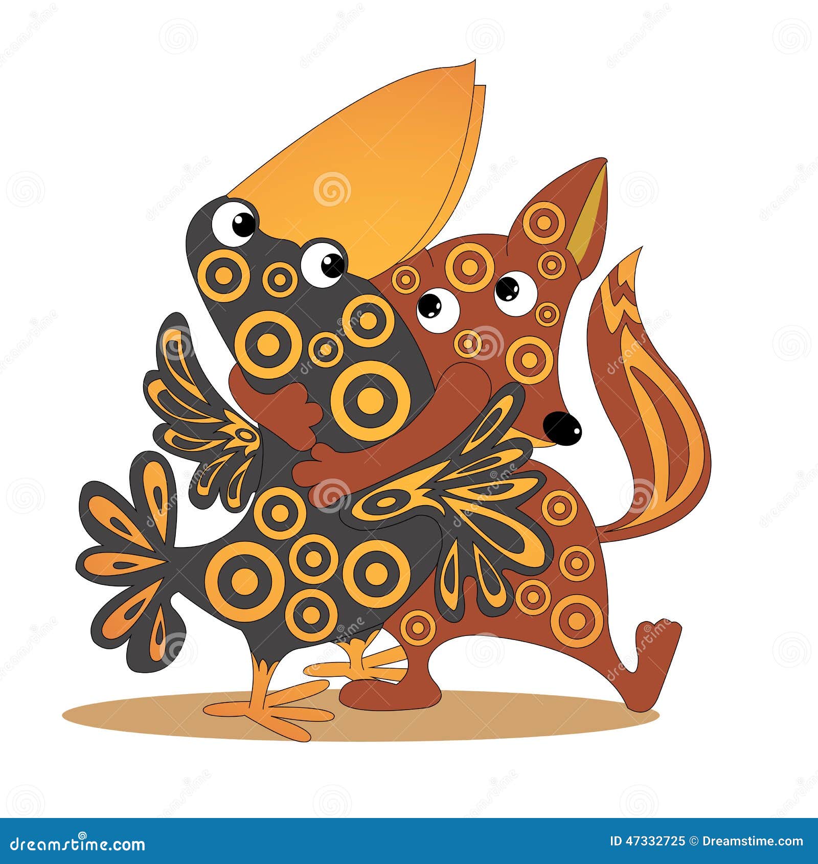 The cartoon fox hugs crow stock vector. Illustration of simplicity ...