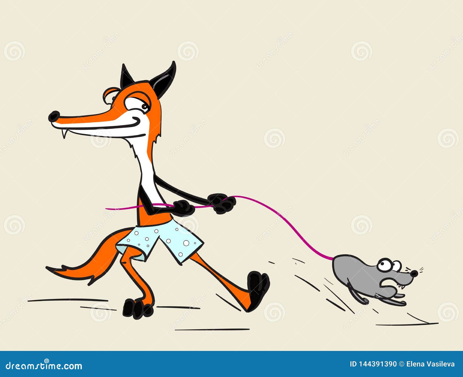 Cartoon Fox with Mouse or Rat Caught by Tail Stock Vector ...