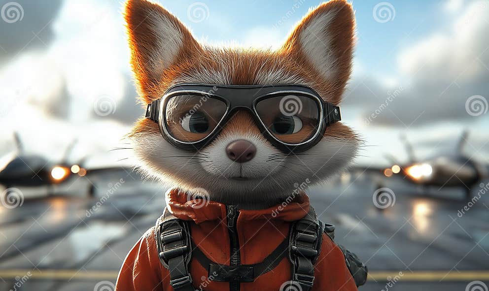 Cartoon Fox Pilot on Runway. Stock Photo - Image of graphic, cheerful ...