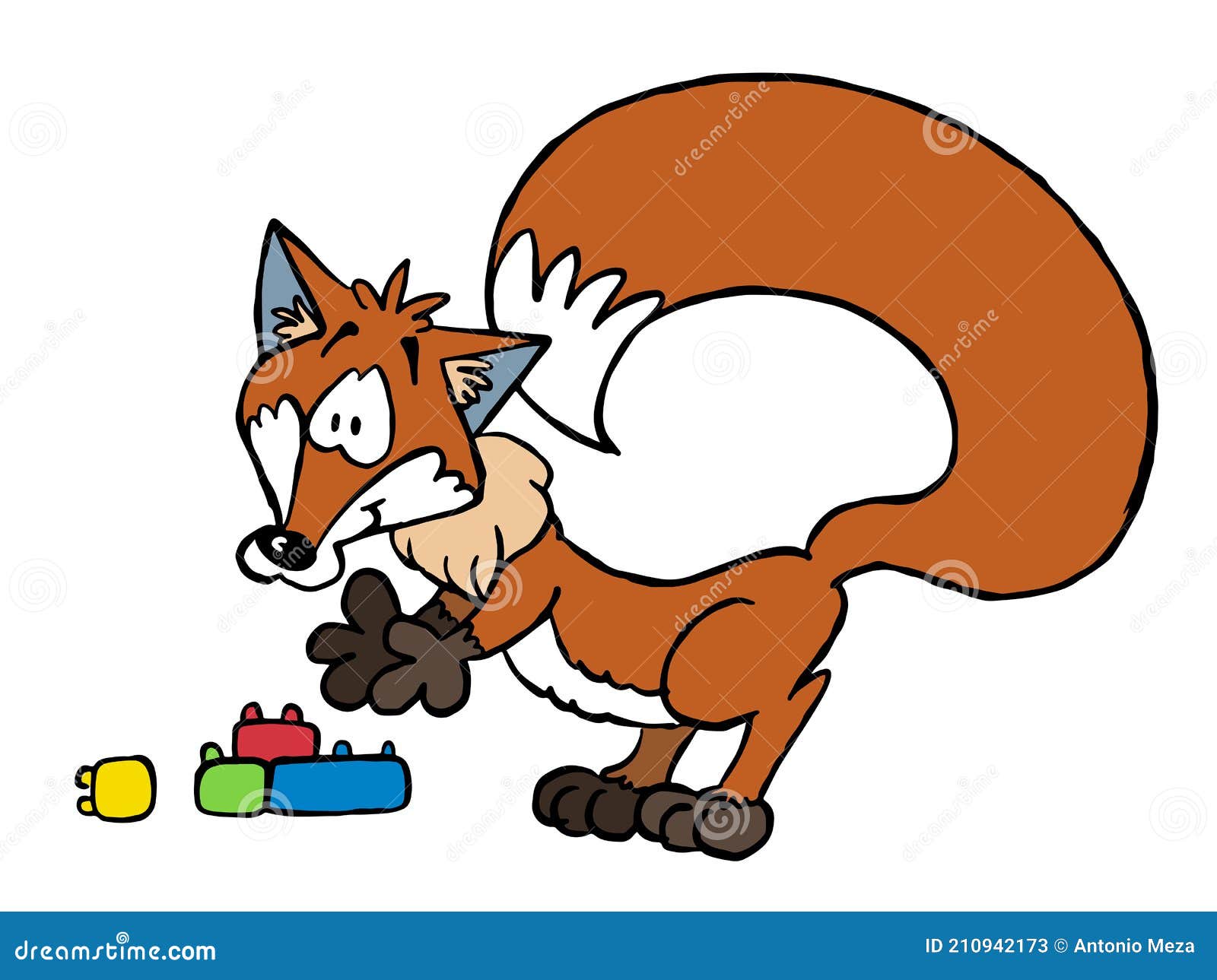 Fox with building blocks stock vector. Illustration of drawing - 210942173