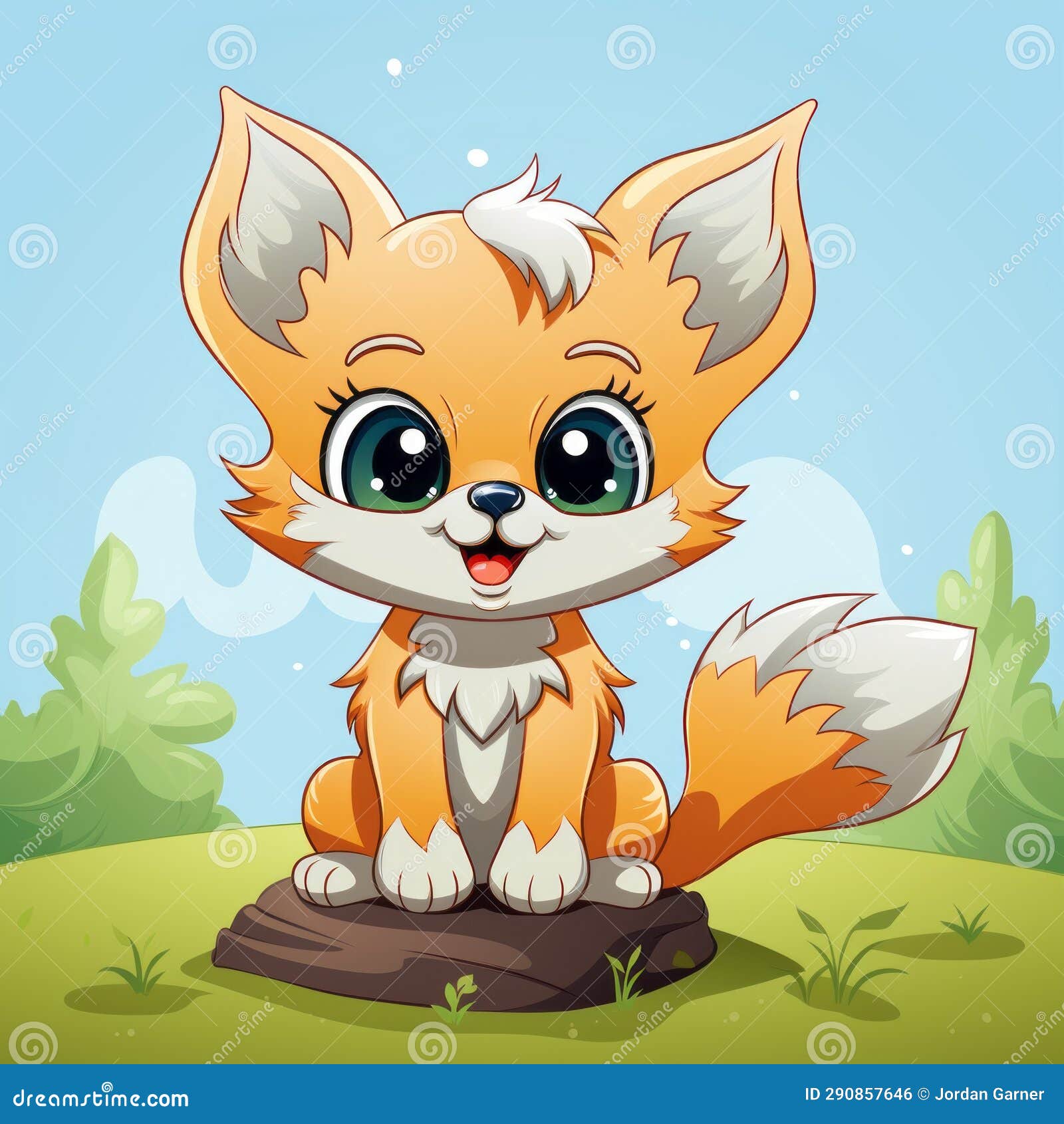 A Cartoon Fox Sitting on a Stump in the Forest Stock Illustration ...