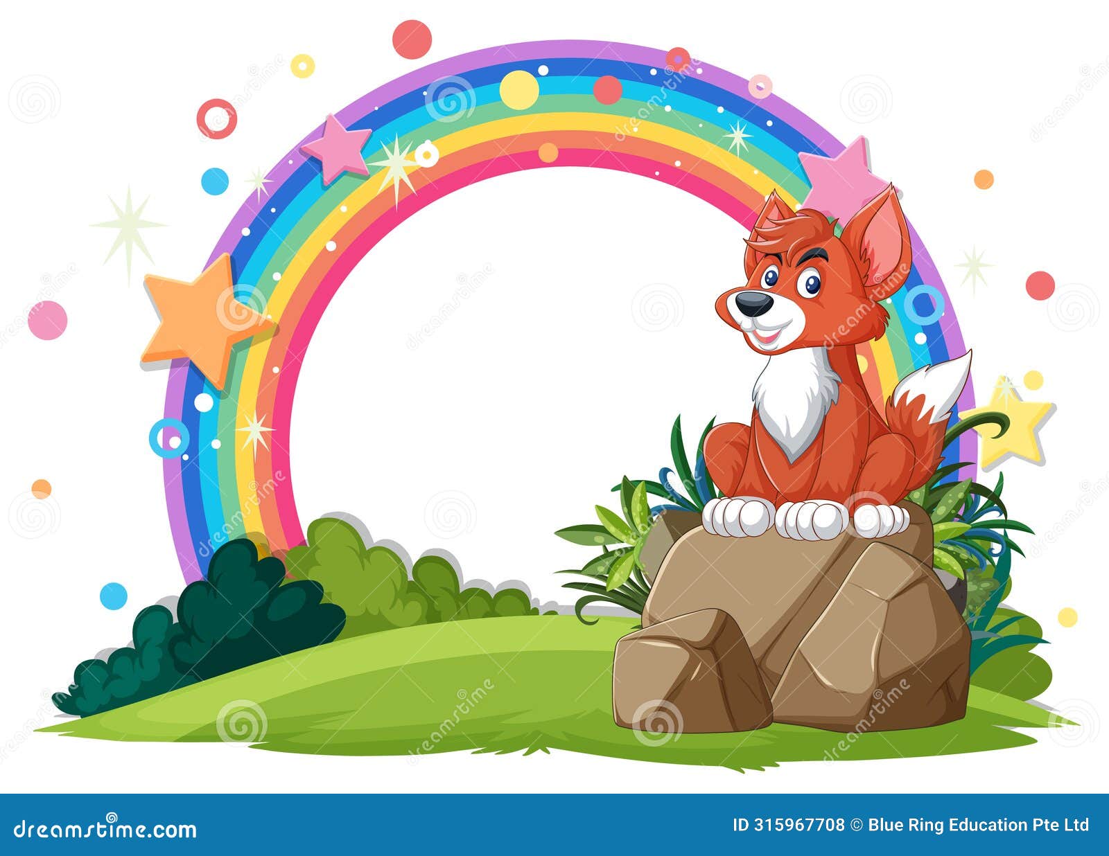 A Fox Sitting Under a Vibrant Rainbow Stock Vector - Illustration of ...