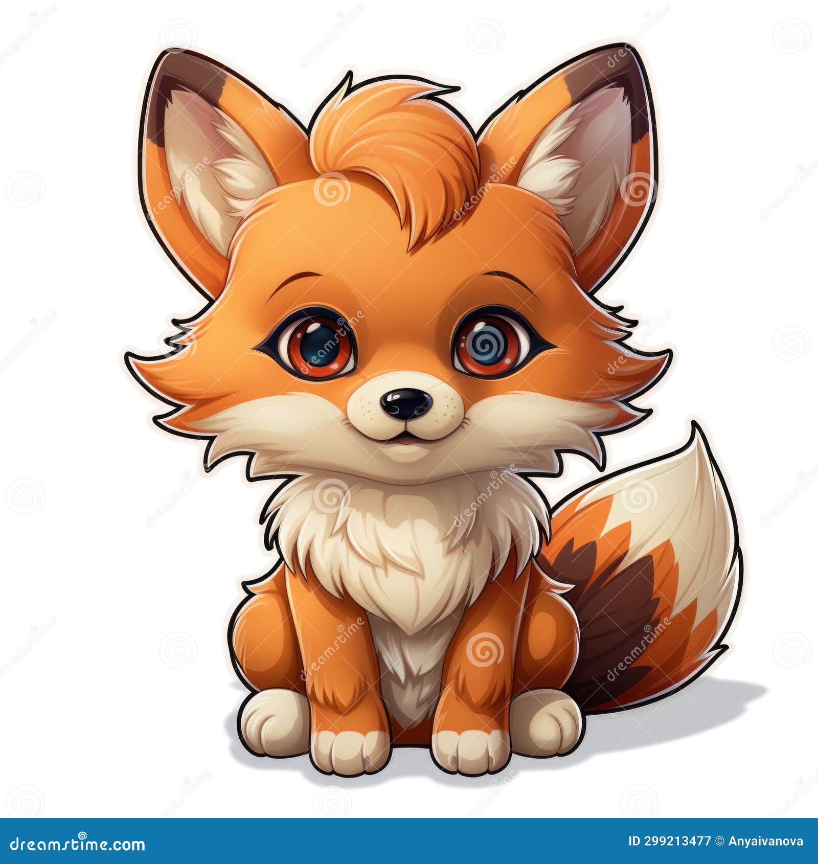 A Cartoon Fox Sitting on a White Surface Stock Illustration ...