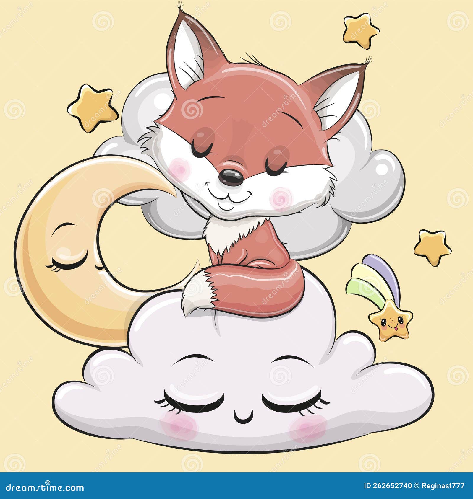 Cartoon Fox is Sleeping a on the Cloud Stock Vector - Illustration of ...