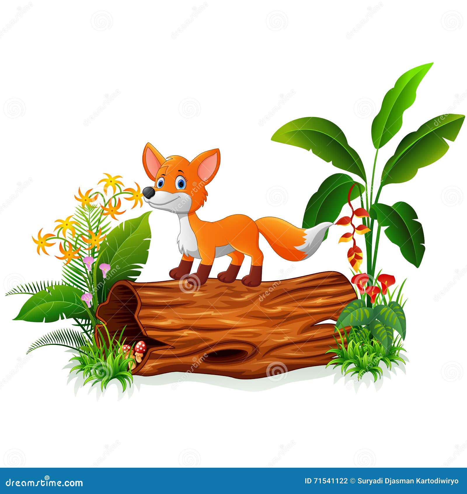 Cartoon fox on tree trunk stock vector. Illustration of cheetah - 71541122