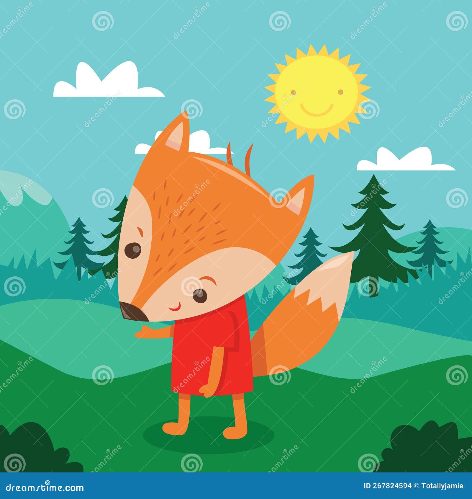 Cartoon Fox in the Woods stock vector. Illustration of forest - 267824594