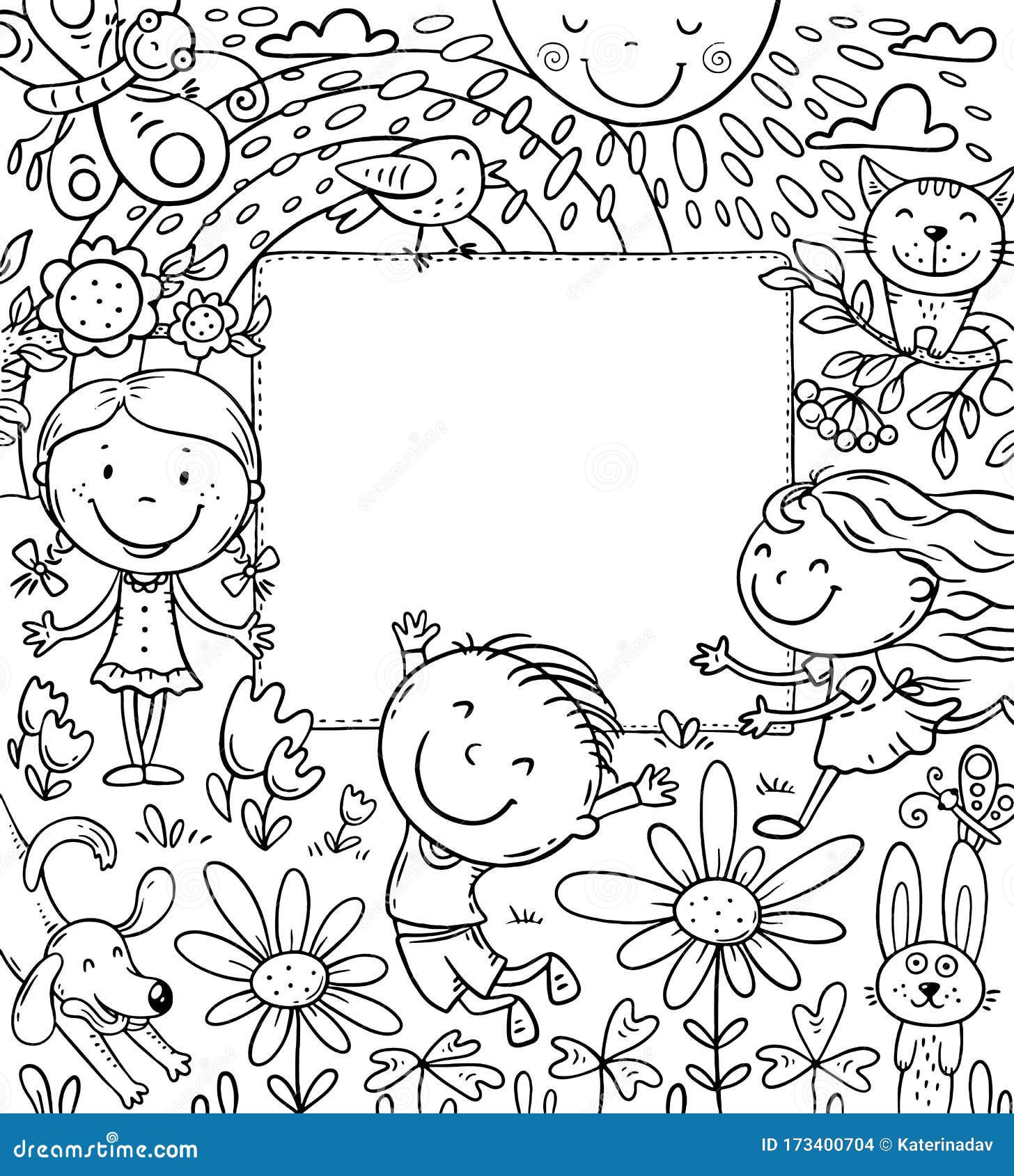 Cartoon Frame with Happy Kids and a Blank Space Stock Vector ...
