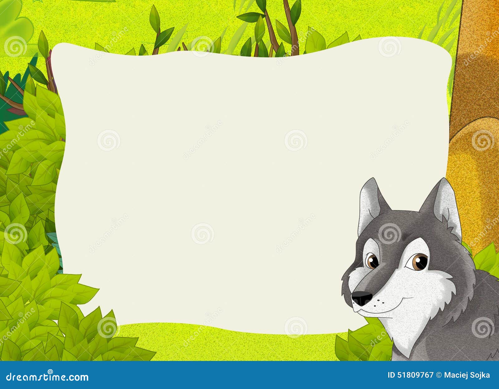 Cartoon Frame Scene - Forest - Wolf Stock Illustration - Illustration ...