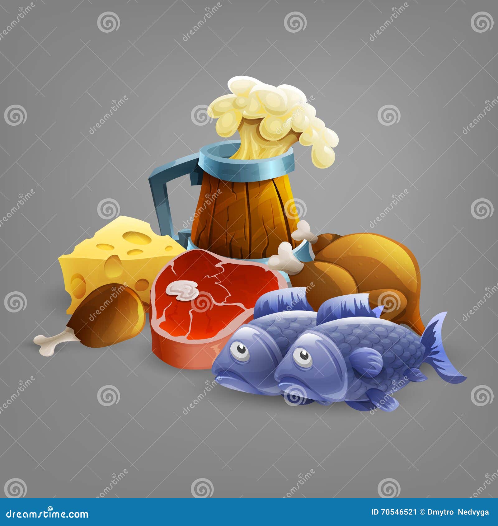 Cartoon Fresh Food and Beer Vector. Stock Vector - Illustration of meat ...