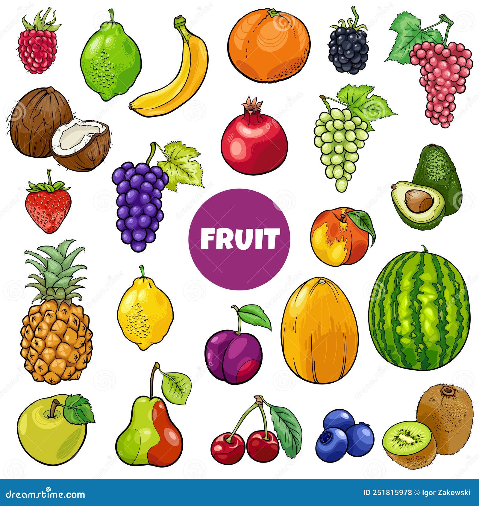 Cartoon Fresh Fruit Food Objects Set Stock Vector - Illustration of ...