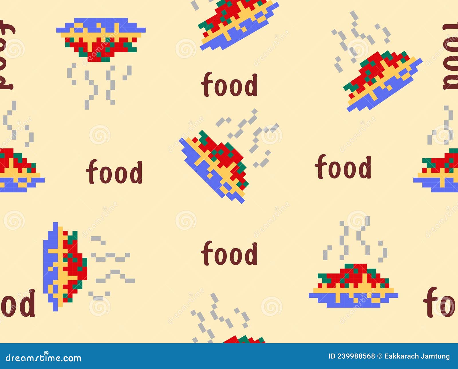 Fried Rice Cartoon Character Seamless Pattern on Yellow Background ...