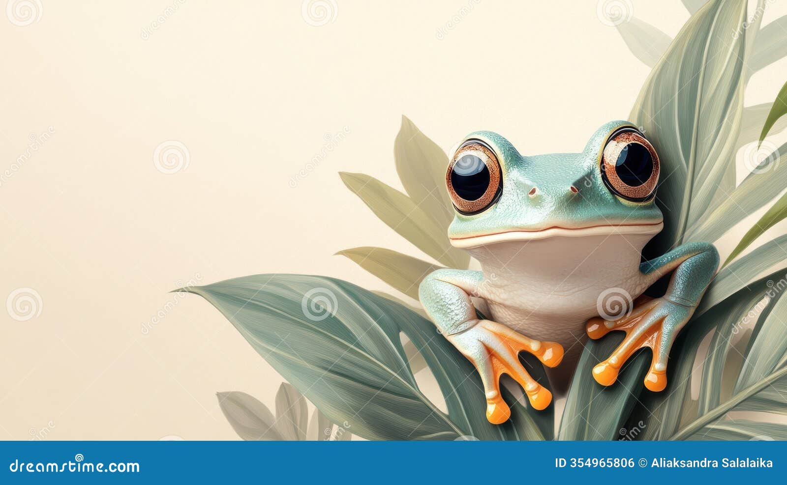 Cartoon Frog Character, Interested Frog Cartoon Peeking from Beige ...