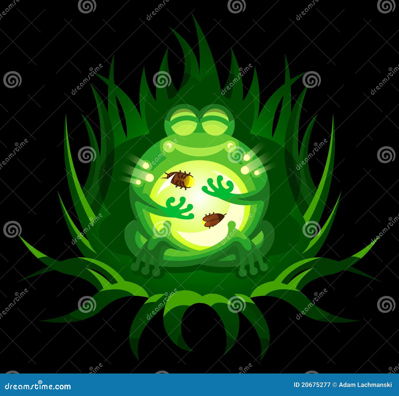 Cartoon Frog with Fireflies Stock Vector - Illustration of cute ...