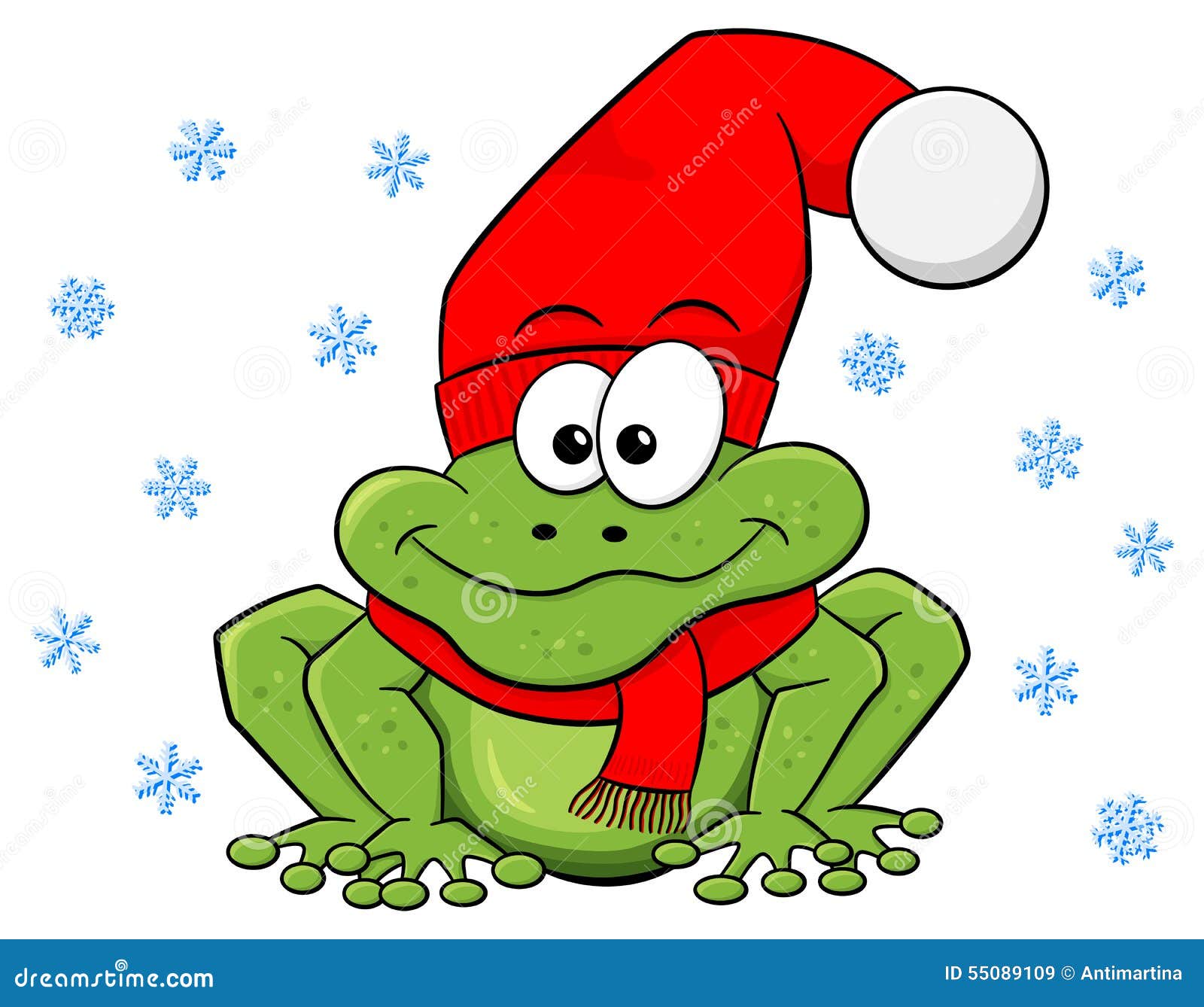 Cartoon Frog with Hat and Scarf in Winter Stock Vector - Illustration ...
