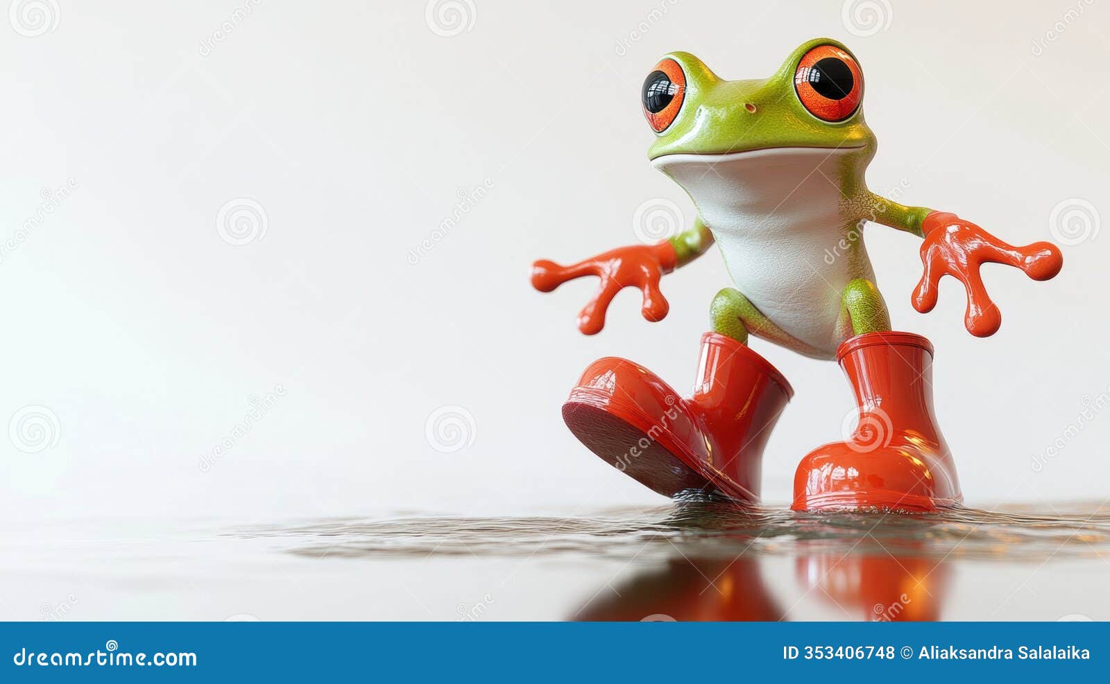 Cartoon Frog Illustration, a Cartoon Frog in Red Rain Boots Happily ...