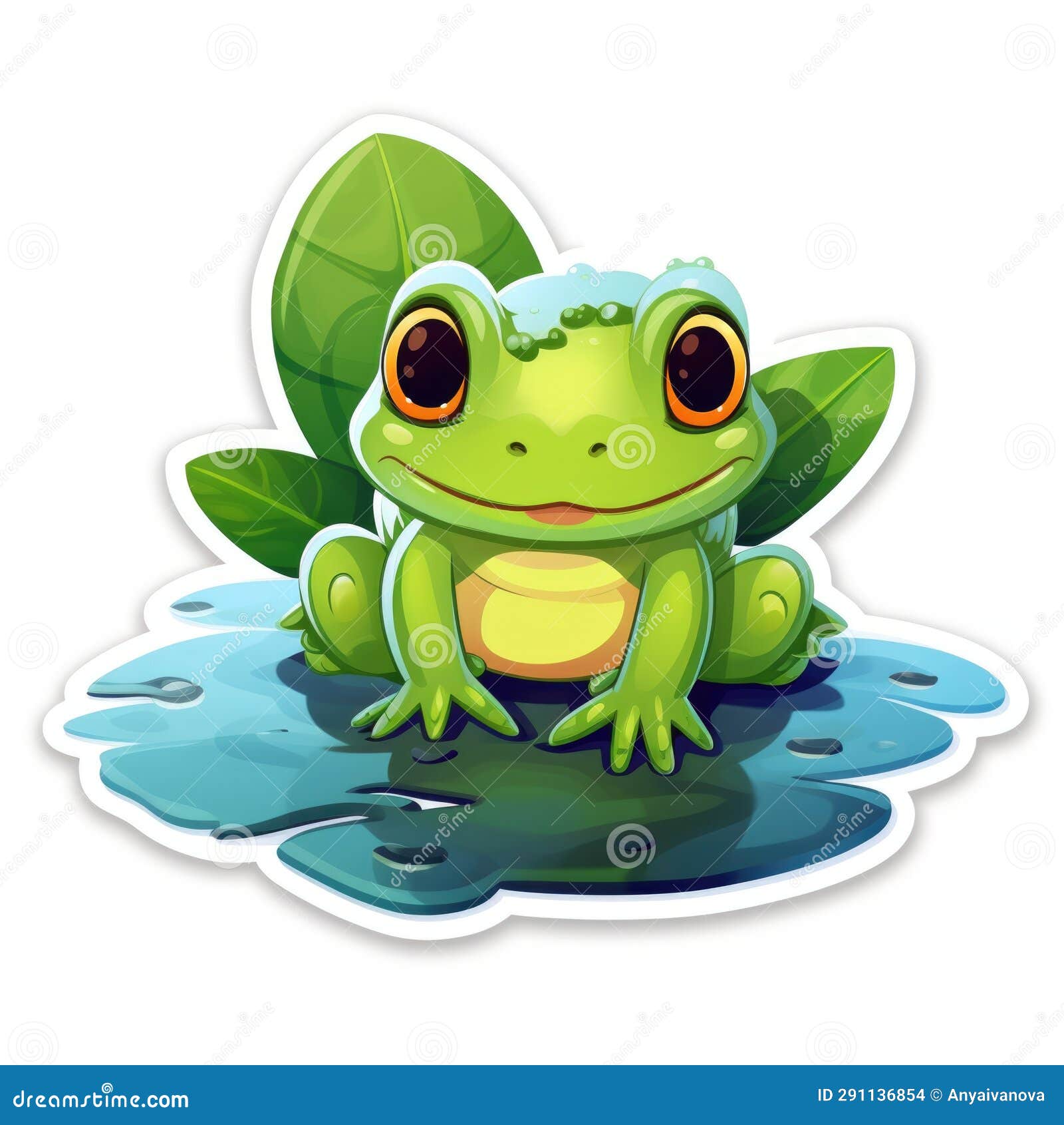 A Cartoon Frog Sitting on a Leaf in a Puddle of Water. Stock ...