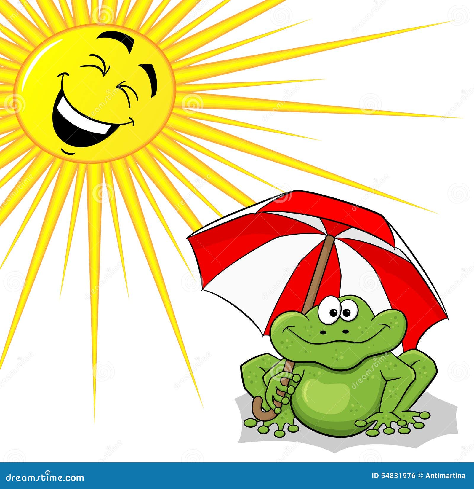 Cartoon Frog with Sunshade and Sun Stock Vector - Illustration of ...
