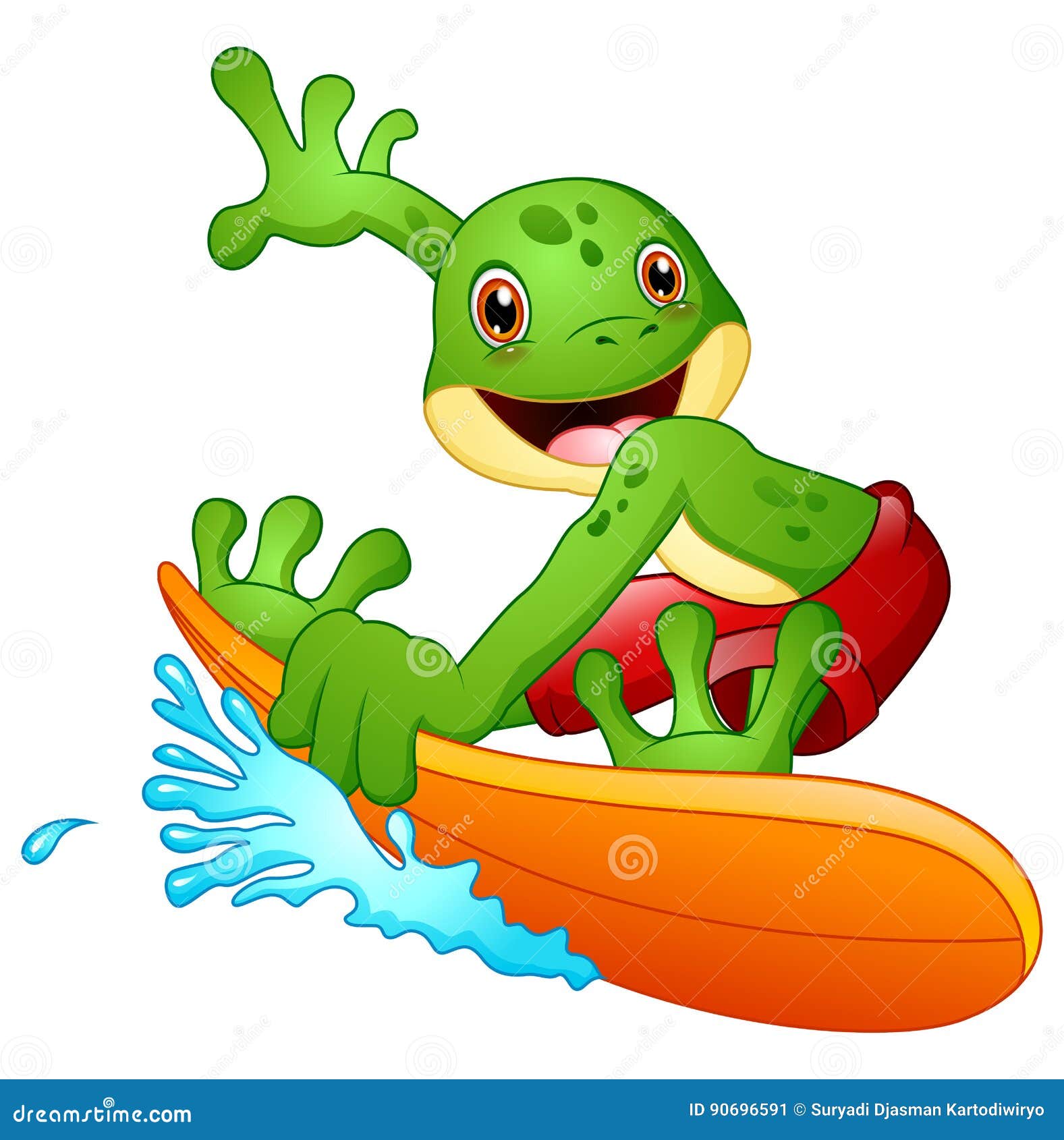 Cartoon frog surfing stock vector. Illustration of adorable - 90696591
