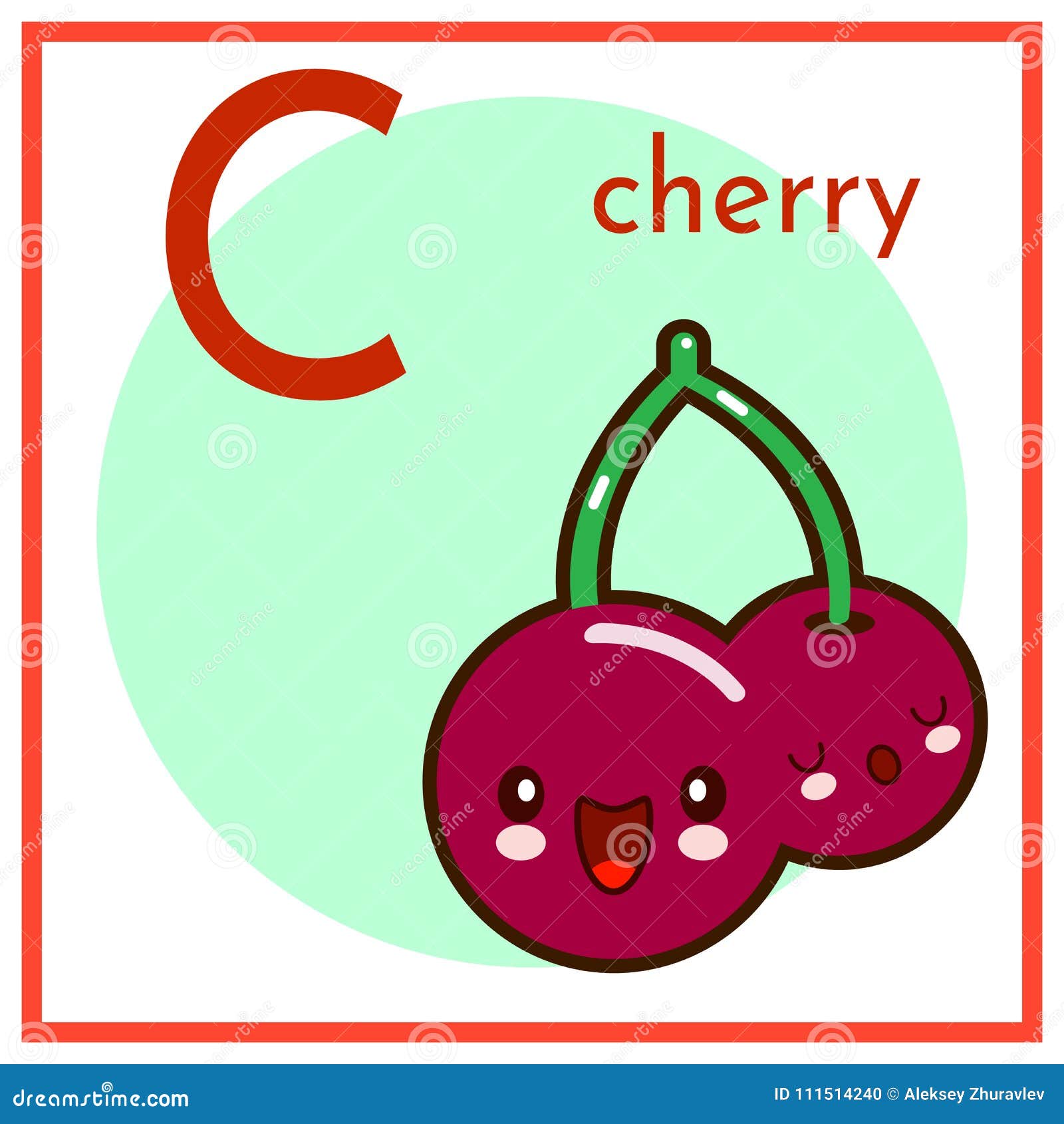 Cartoon Fruit Alphabet Flashcard. C Is For Cherry Vector Illustration ...