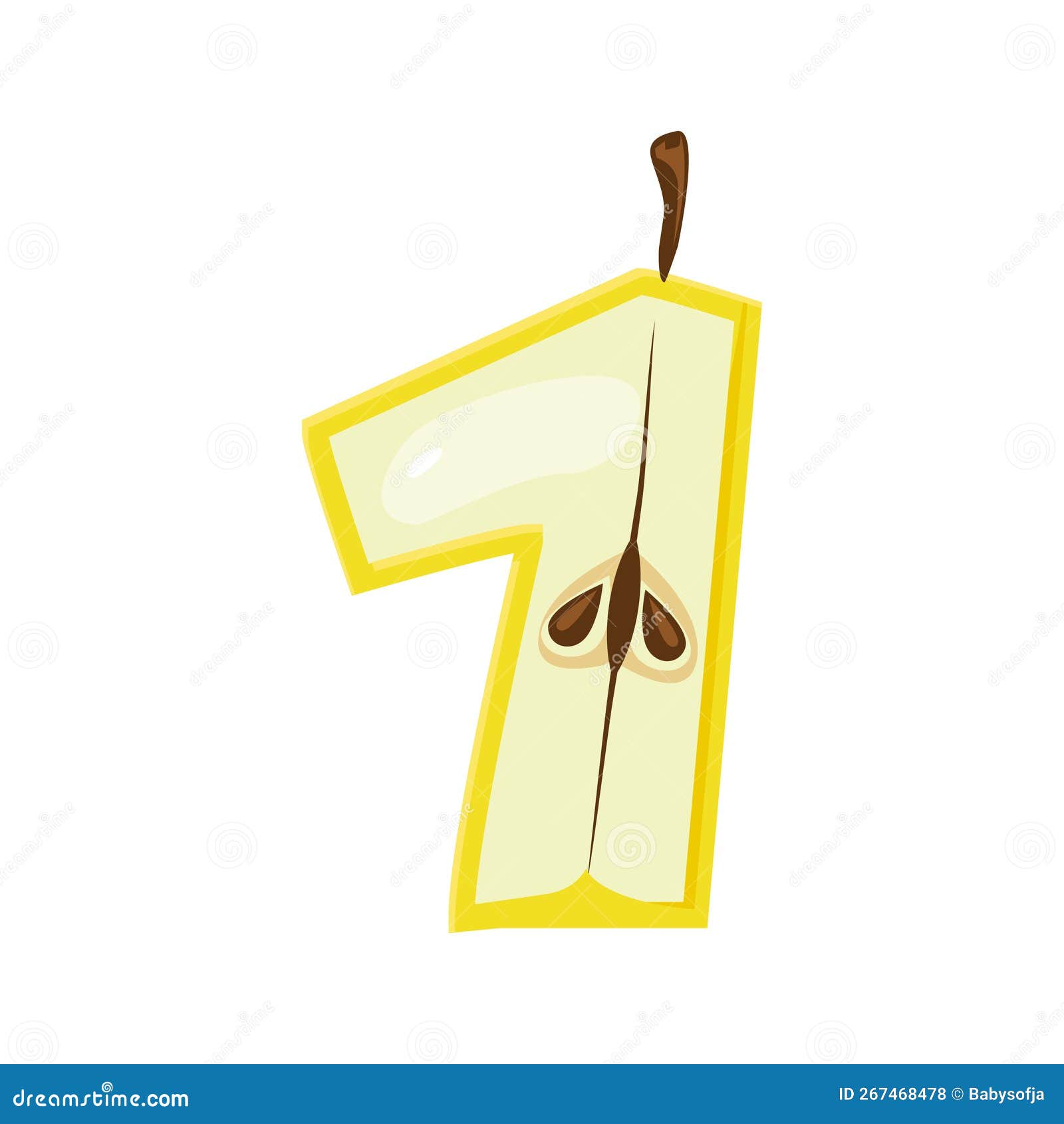 Cute Fruit Pear Number 1, Vector Digit One Stock Vector - Illustration ...