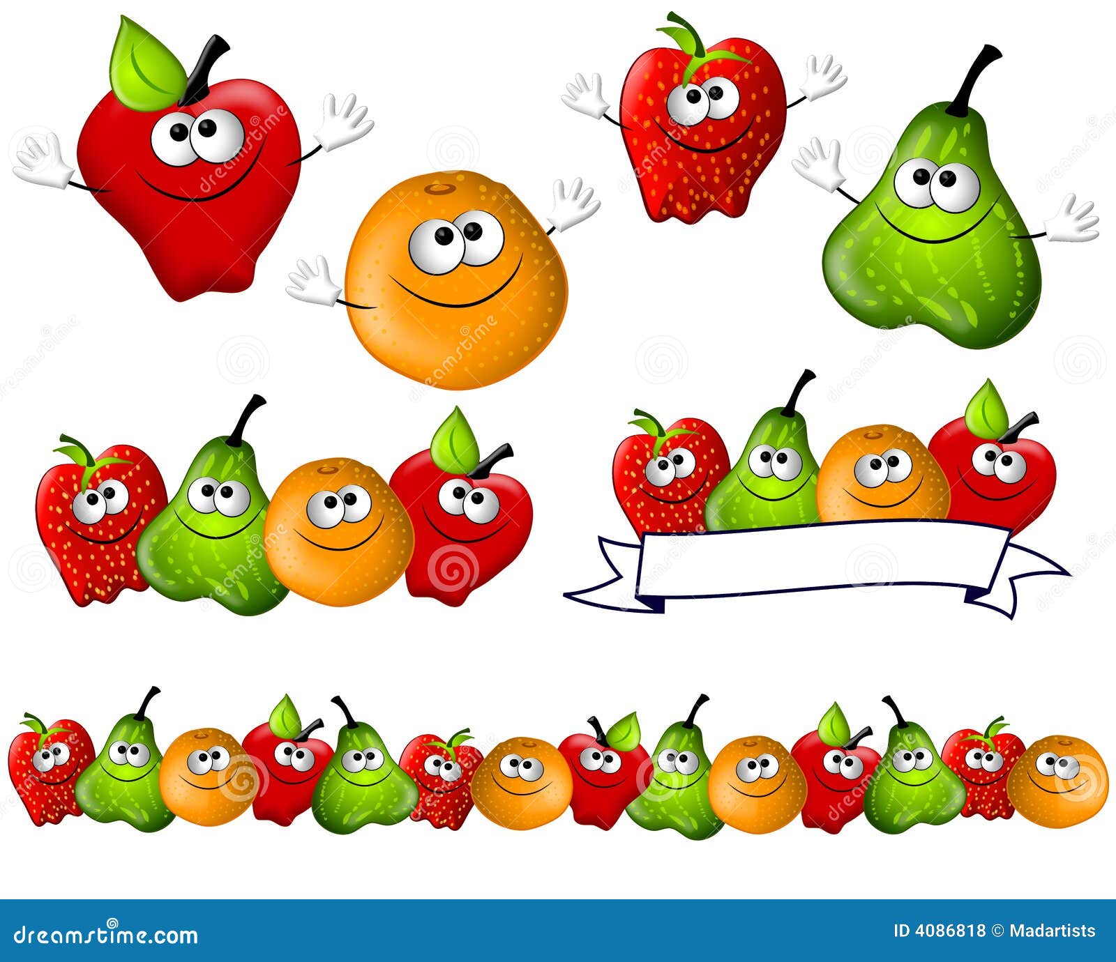 Cartoon Fruit Smiling Characters Stock Illustration - Illustration of ...