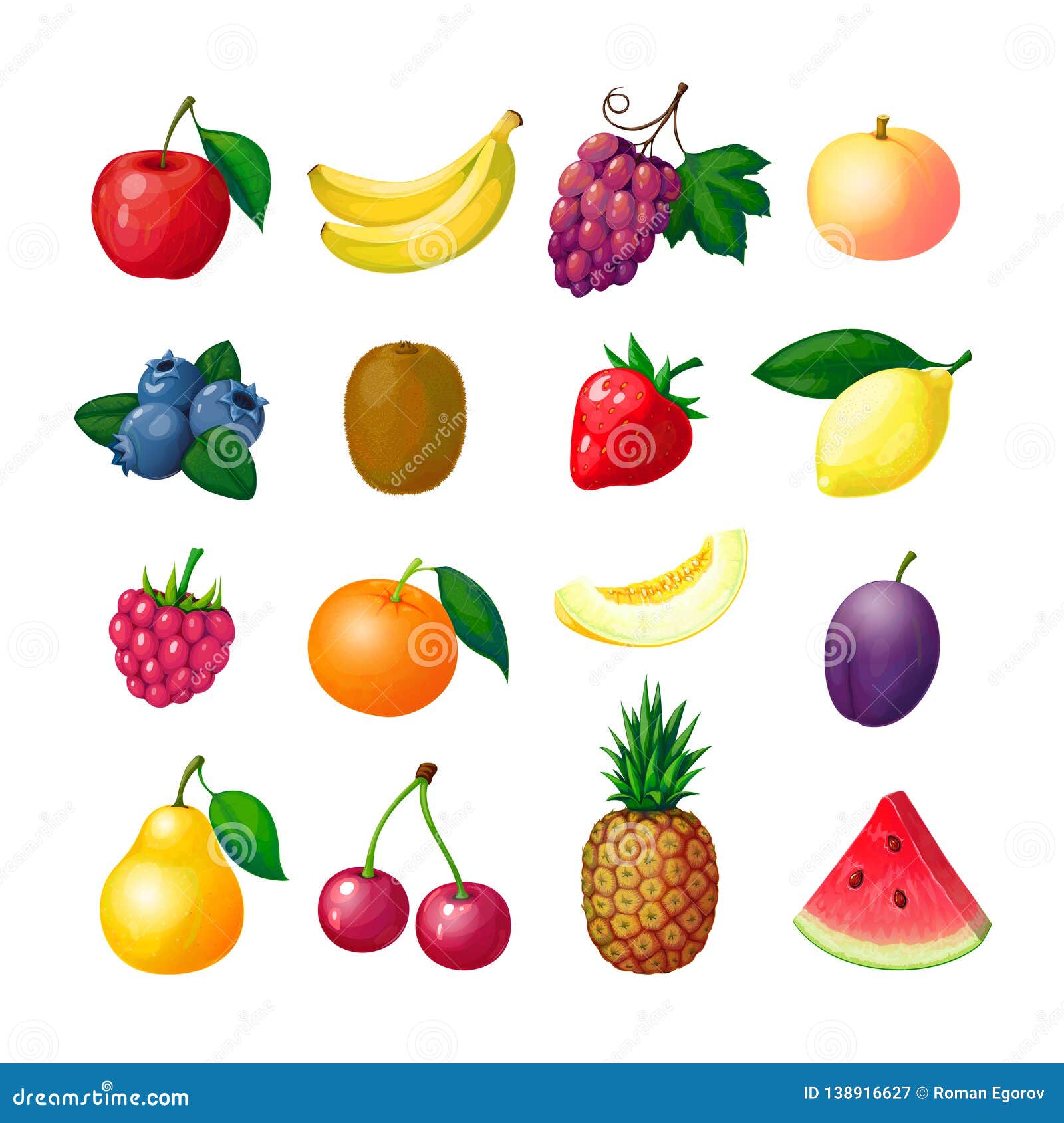 Cartoon Fruits and Berries. Apple Banana Grape Peach Blueberry Kiwi ... Cartoon Fruits and Berries. Apple Banana Grape Peach Blueberry Kiwi ...