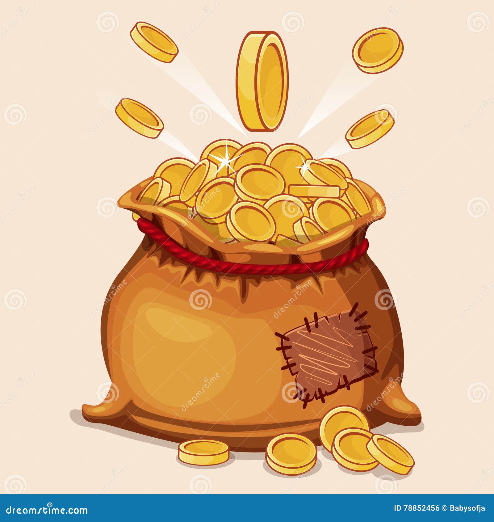 Cartoon Full Bag of Gold Coins Stock Vector - Illustration of colors ...