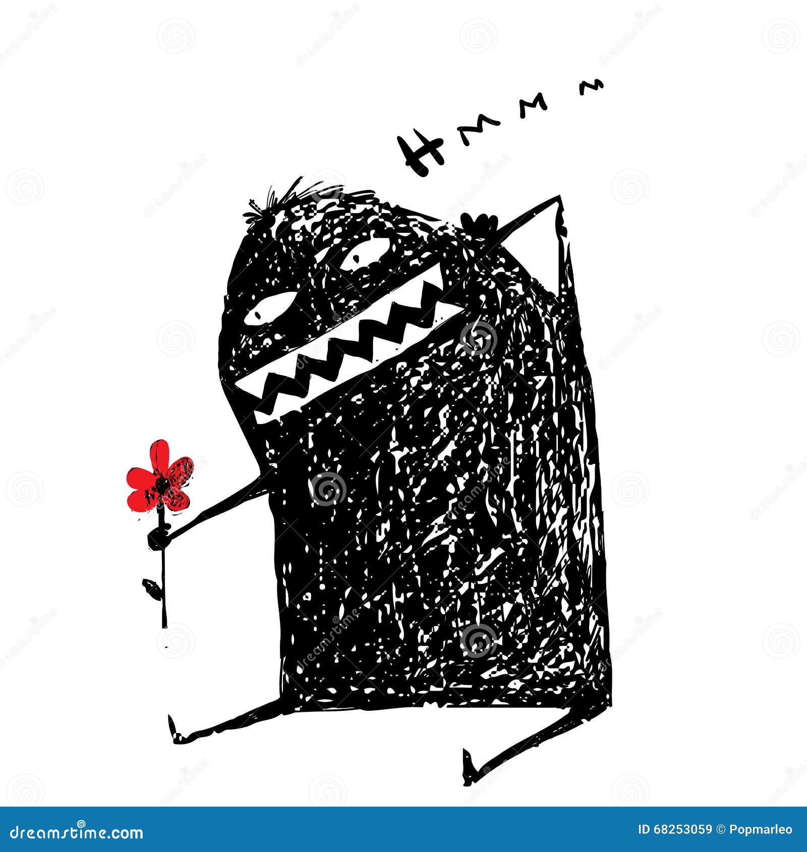 Cartoon Fun Amasing Ugly Monster Scribble with Flower. Stock Vector ...