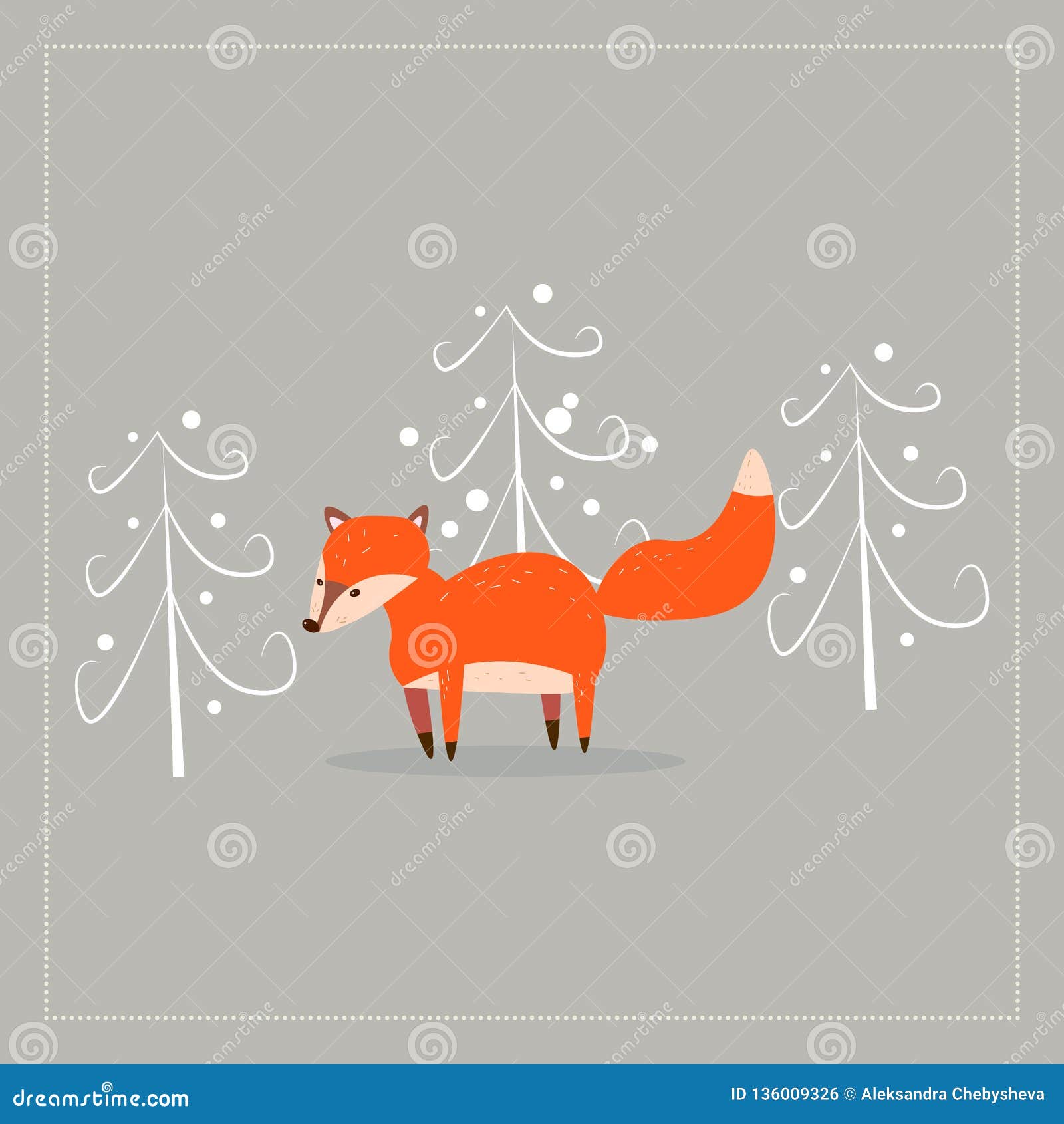 Cartoon Fun Little Foxes Fox with Tree Stock Illustration ...